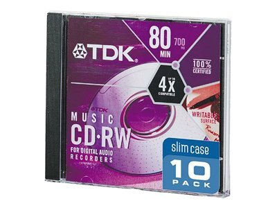 TDK Music - 10 x CD-RW - 700 MB (80min) 4x - slim jewel case - Walmart.com