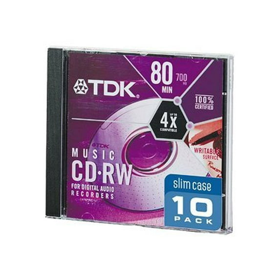 TDK Music - 10 x CD-RW - 700 MB (80min) 4x - slim jewel case - Walmart.com