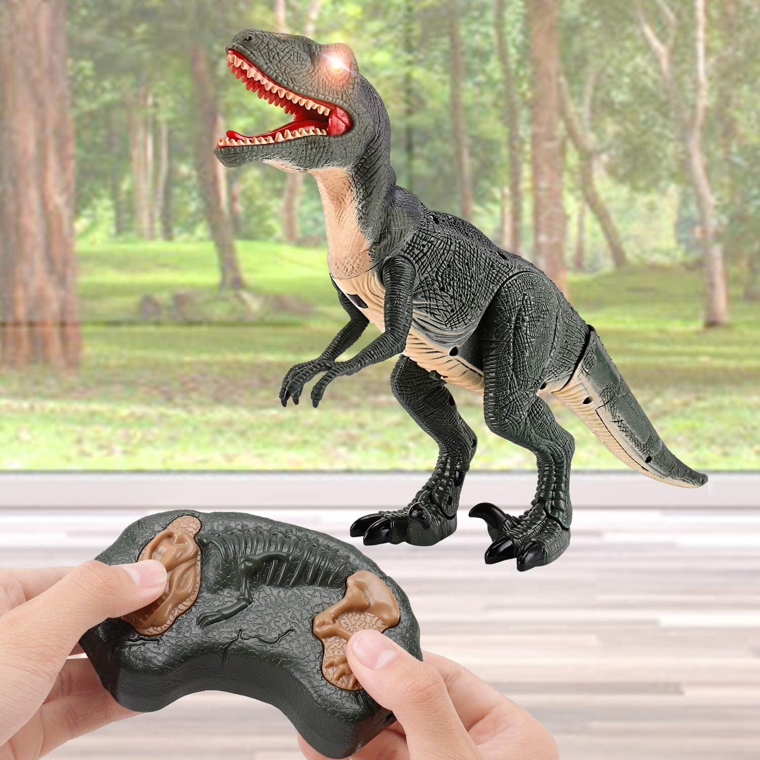 TDOOY Remote Control R/C Walking Dinosaur Toy with Shaking Head, Light ...