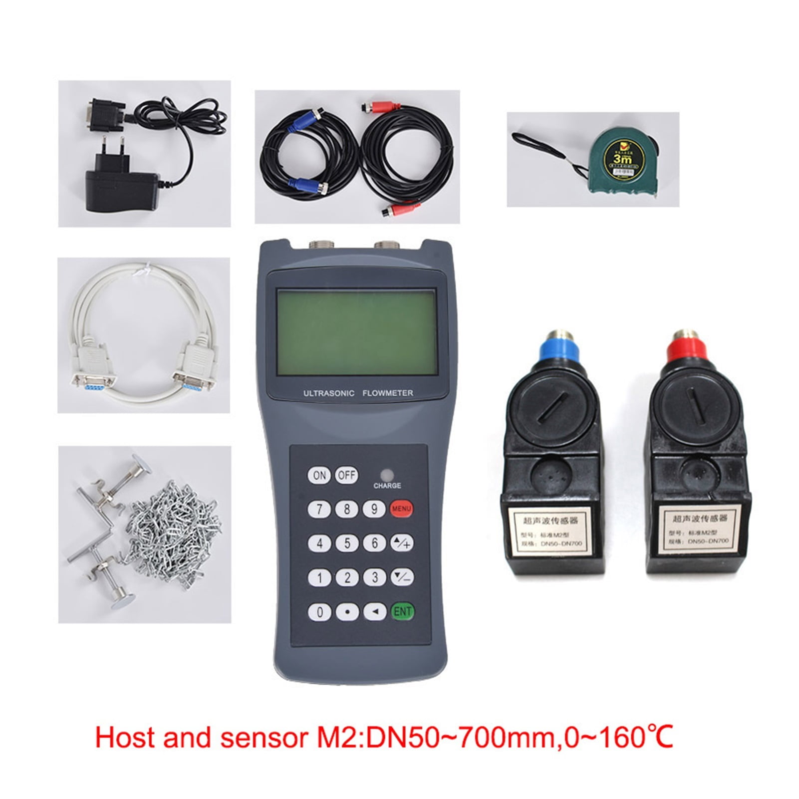TDS-100H Water Flowmeter With Sensor M2 (DN50~DN700mm, 0-160) Transducer Handheld Digital Liquid ...