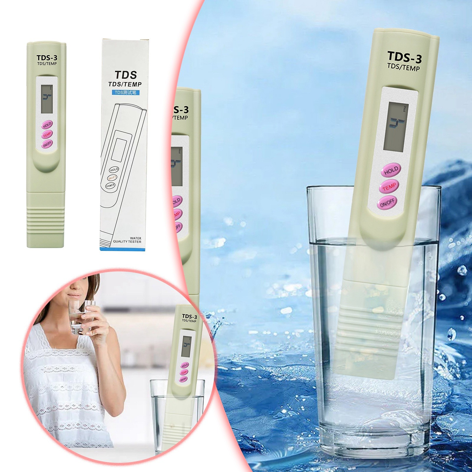 TDS 3 Home Use Portable TDS Water Quality Test Pen Three Buttons For ...