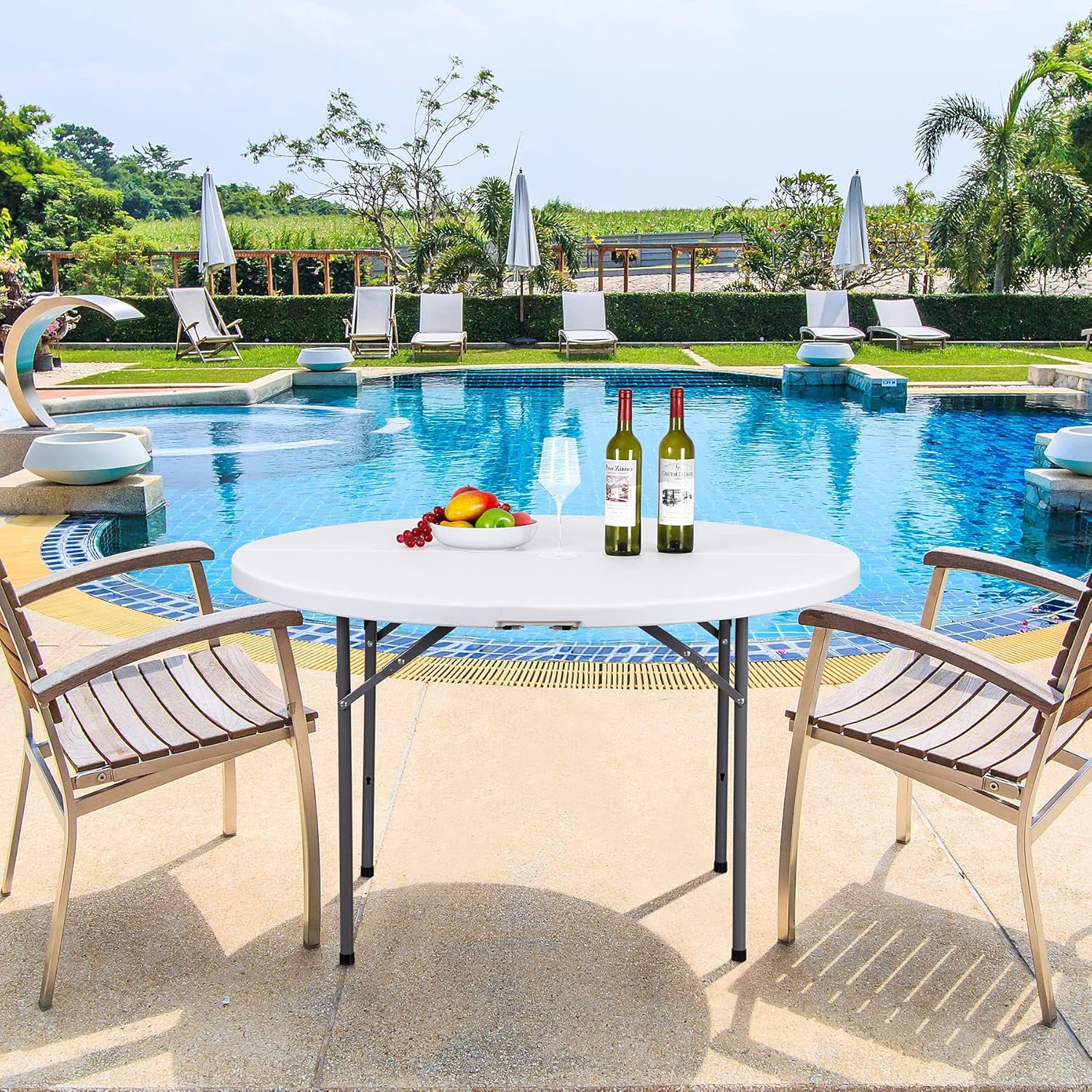 TDUKDB 48 Inch Round Folding Table, Heavy Duty Folding 4FT Plastic ...