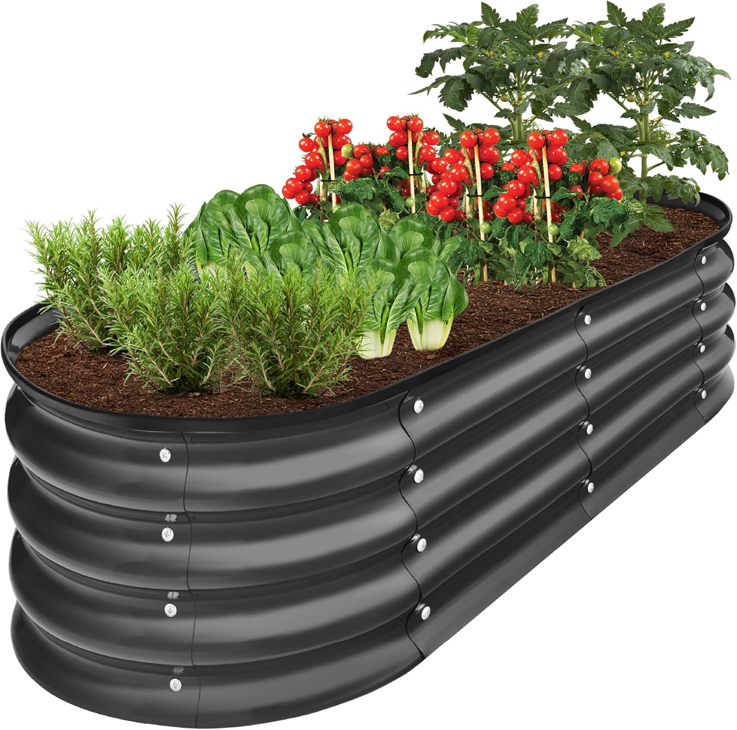 TDUKDB 4x2x1ft Outdoor Metal Raised Garden Bed, Oval Deep Root Planter ...