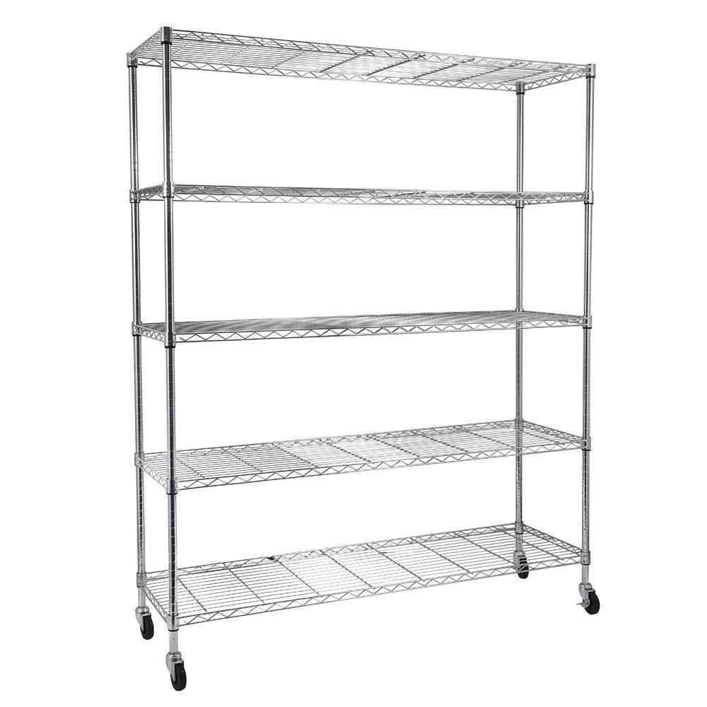 TDUKDB 5 - Tier Adjustable Wire Rolling Shelving Unit - Mobile Storage ...