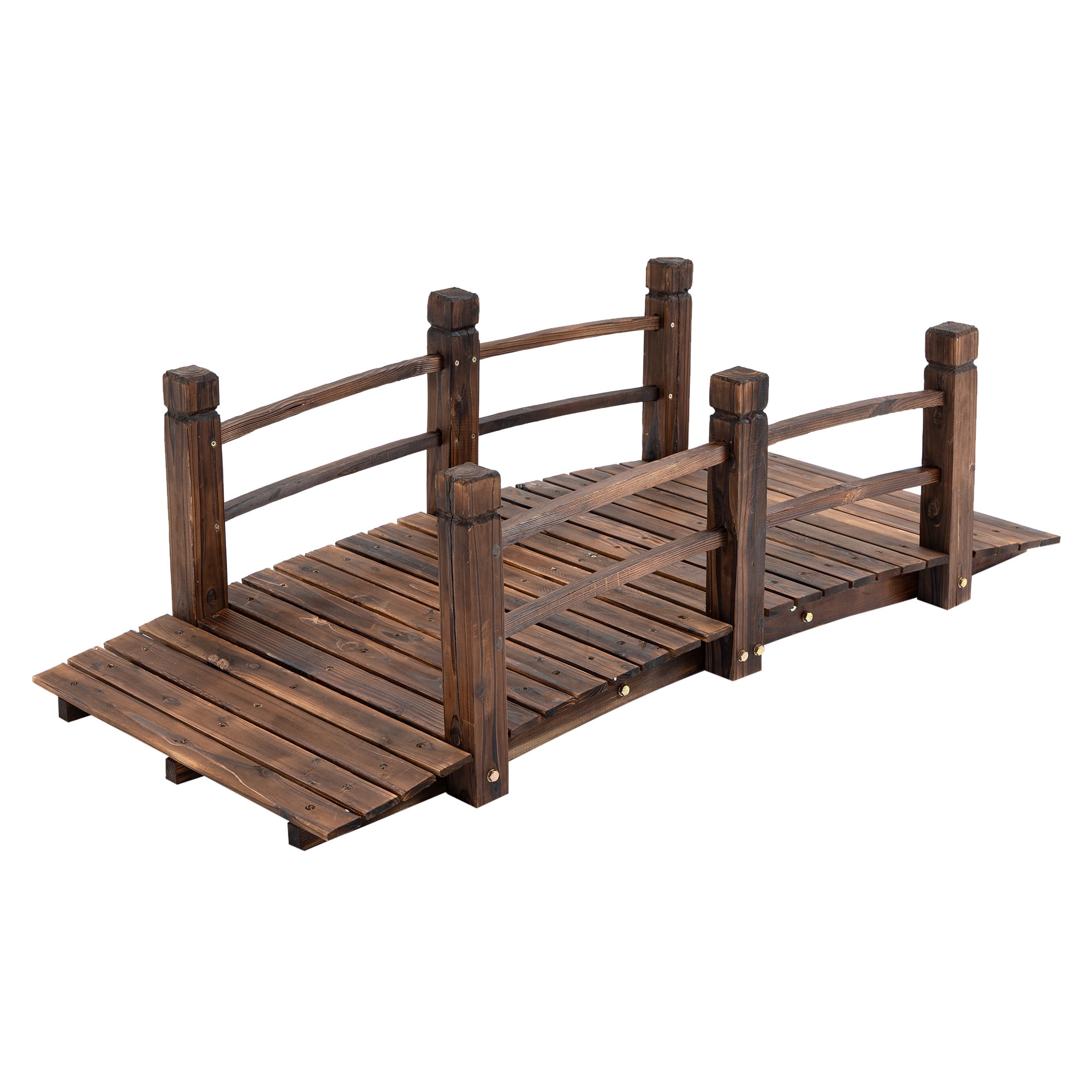 TDUKDB 5 - ft Natural Wooden Arc Garden Bridge with Railings, Yard ...