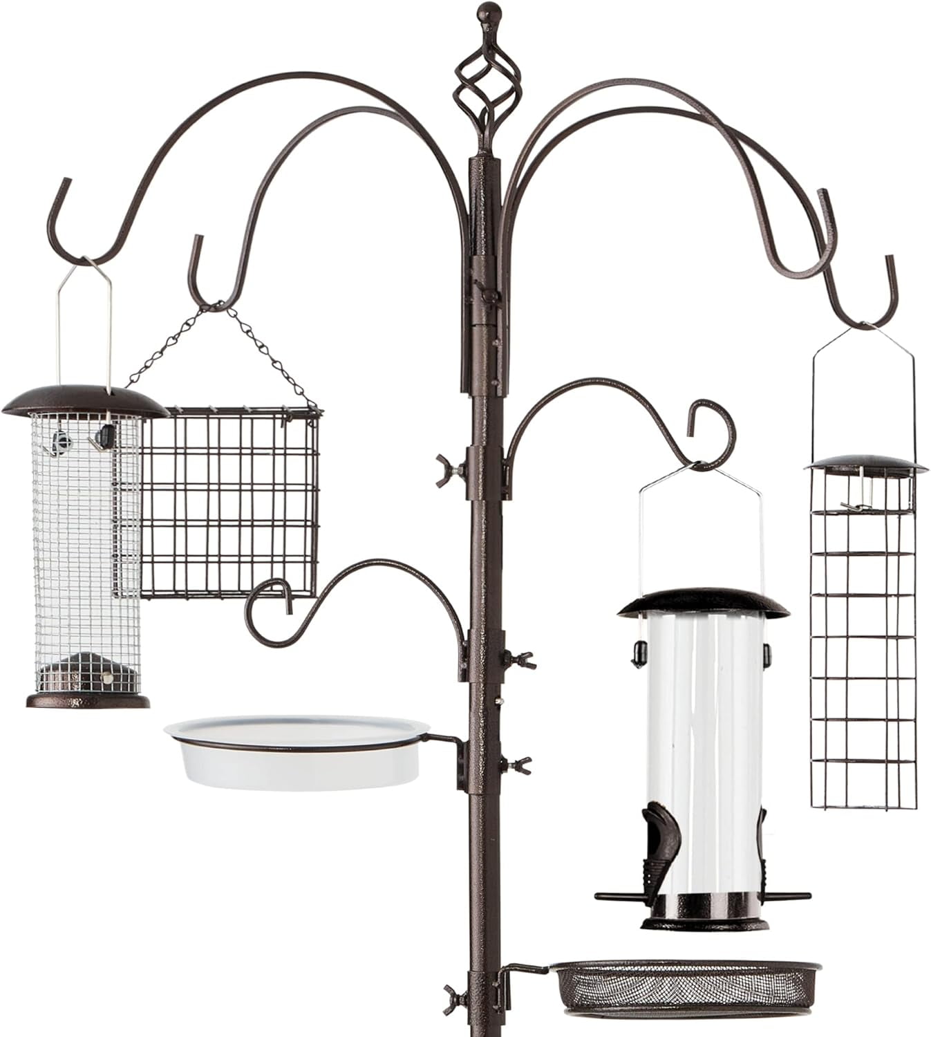 TDUKDB 6-Hook Bird Feeding Station, Steel Multi-Feeder Kit Stand for ...