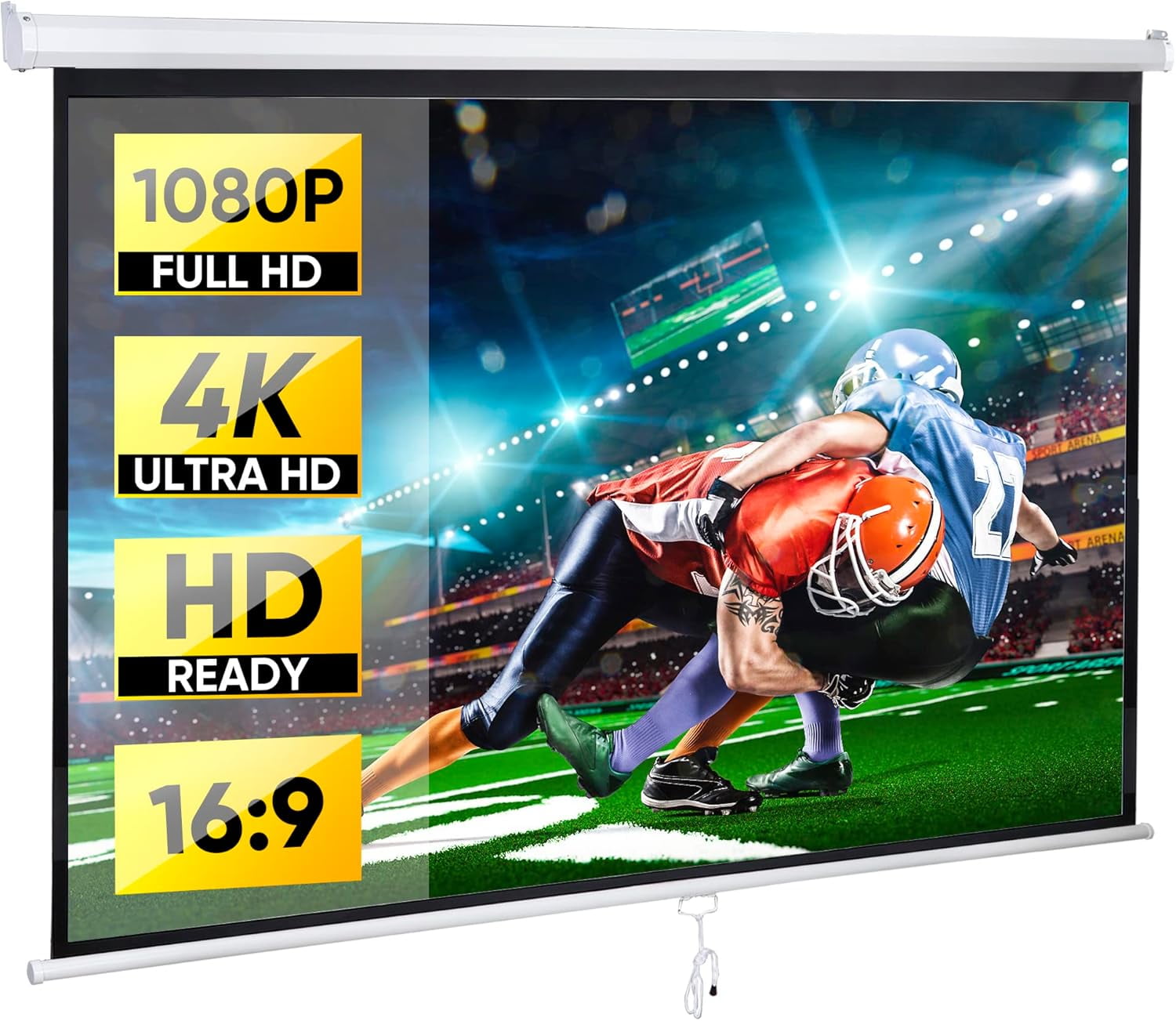 TDUKDB 80 Inch 16:9 HD Projection Screen Manual Pull Down Indoor ...