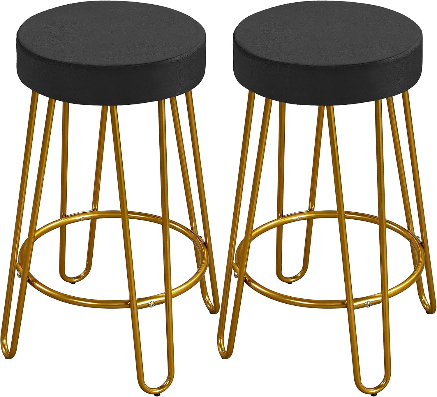 TDUKDB Bar Stools Set of 2, Velvet Round Counter Stools, Backless ...
