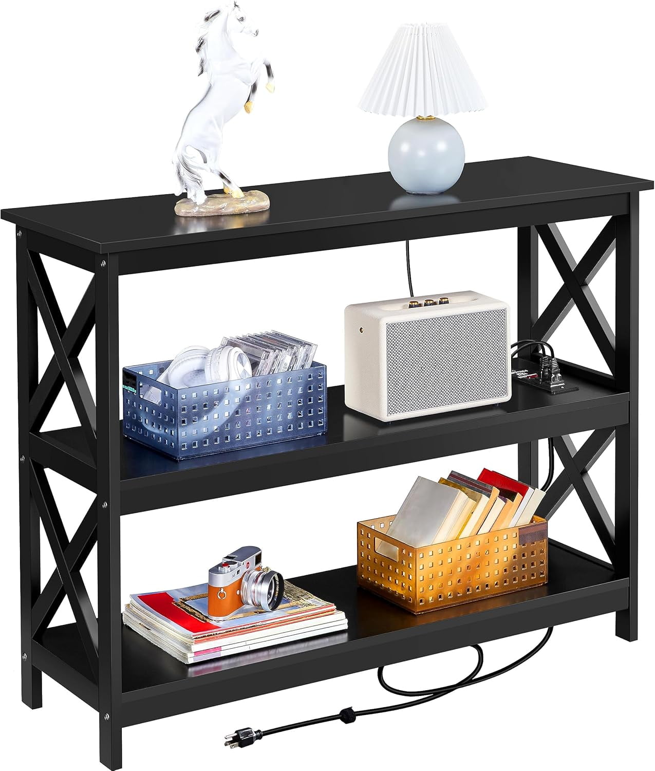 TDUKDB Entryway Table with Storage Shelves, Console Table with Power ...