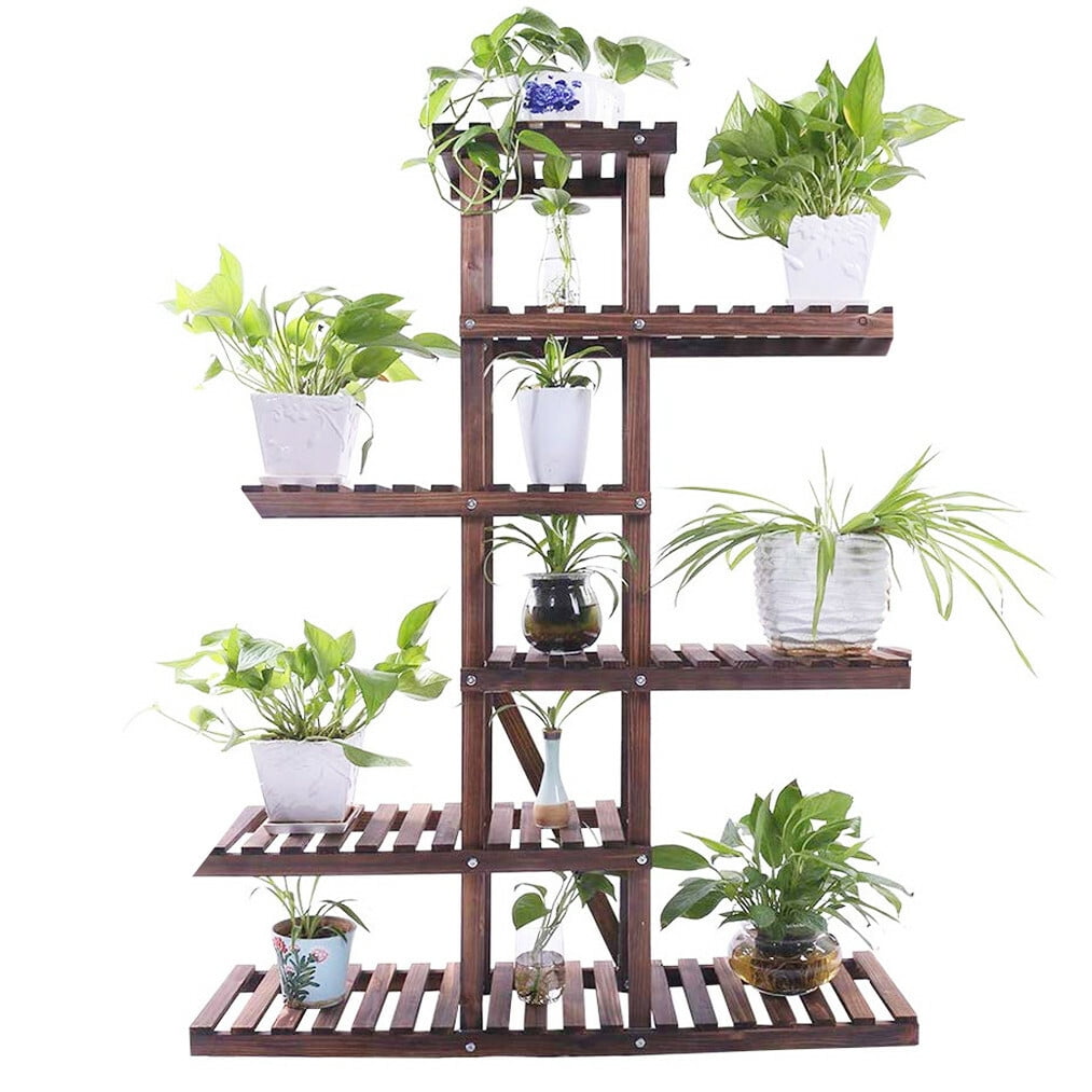 TDUKDB Extra Large 6 - Tier Carbonized Wood Plant Stand: Vertical ...