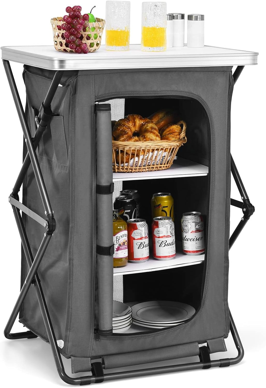 TDUKDB Folding Camping Storage Cabinet with 3 Shelves and Carry Bag ...