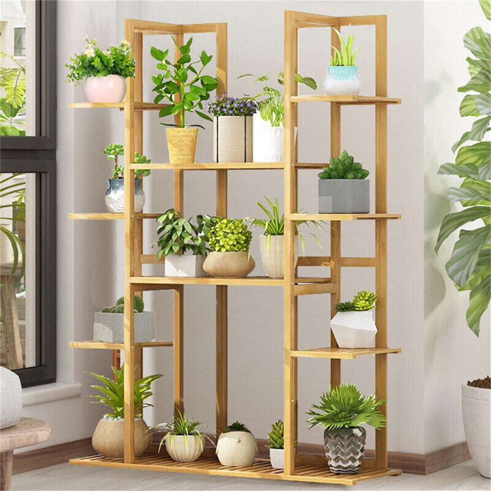 TDUKDB Large Bamboo Flower Stand: Multi - Tier Plant Rack with Storage ...