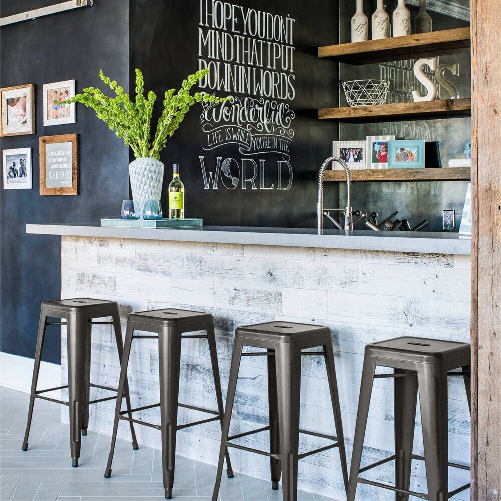 TDUKDB Metal Bar Stools, 30 - inch Farmhouse - style Stackable Counter ...