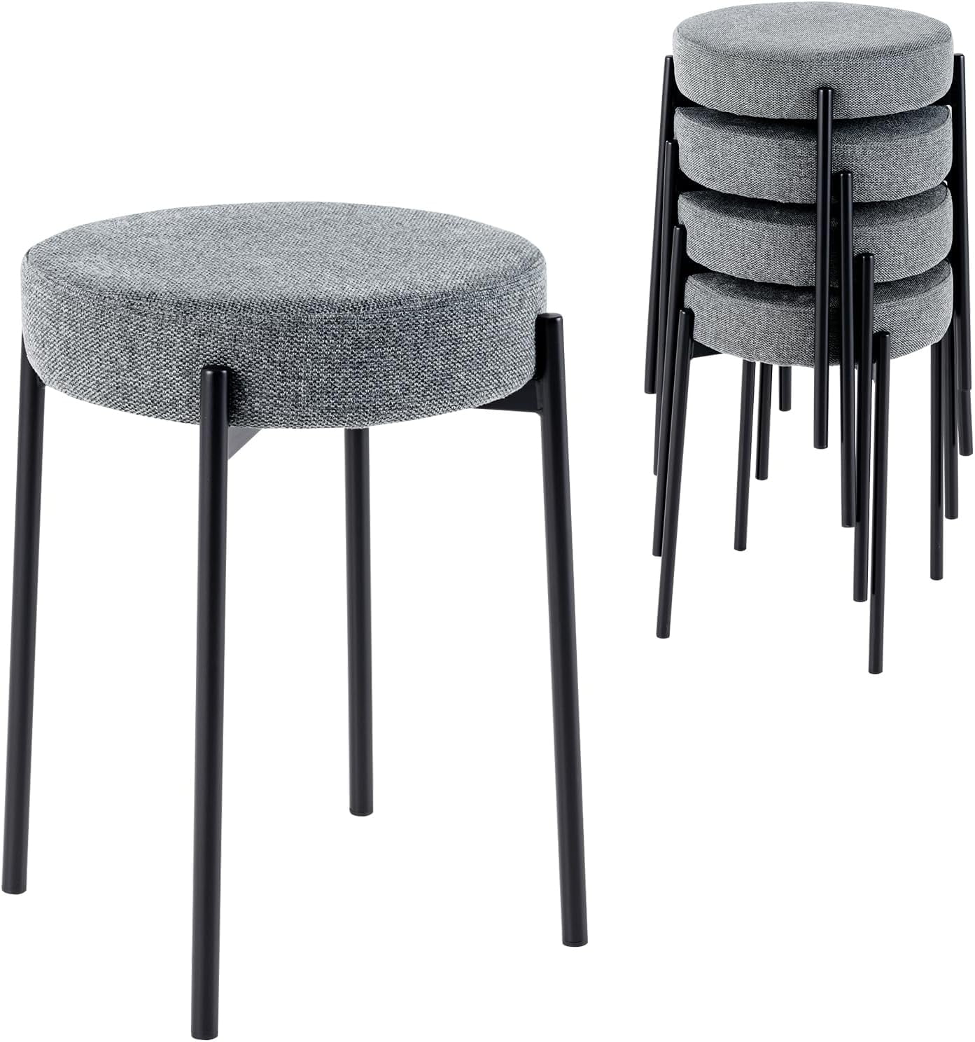 TDUKDB Stackable Stools Set of 4, Upholstered 20" Kitchen Stools w ...