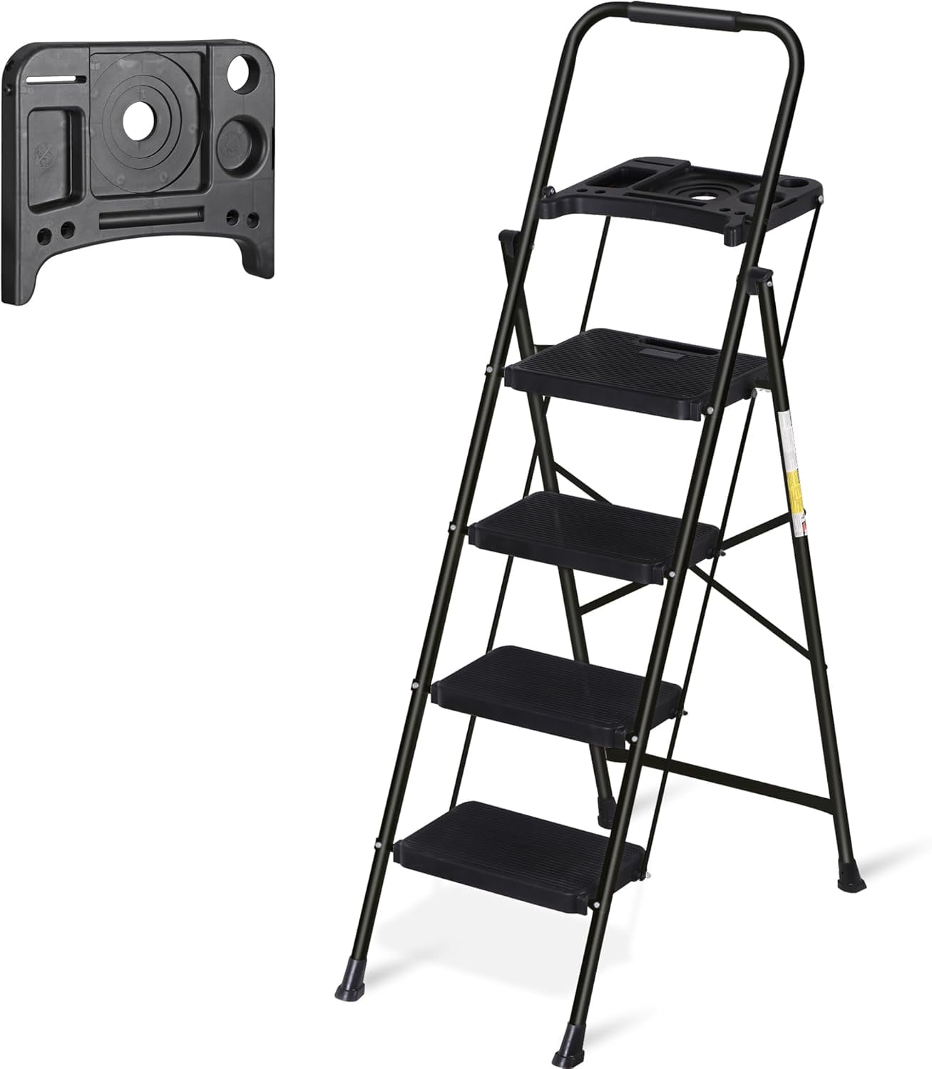 TDUKDB Step Ladder 4 Step Folding with Tool Tray, Wide Non-Slip Pedal ...