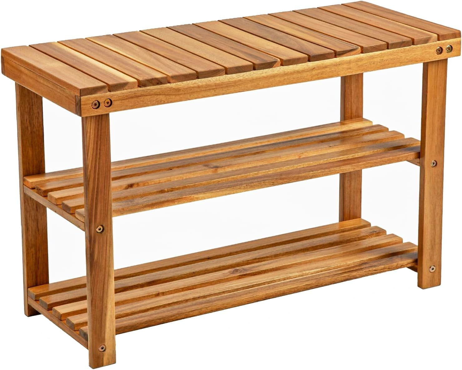 TDUKDBAcacia Shoe Rack Bench, 3-Tier Sturdy Shoe Storage Bench, Wooden ...