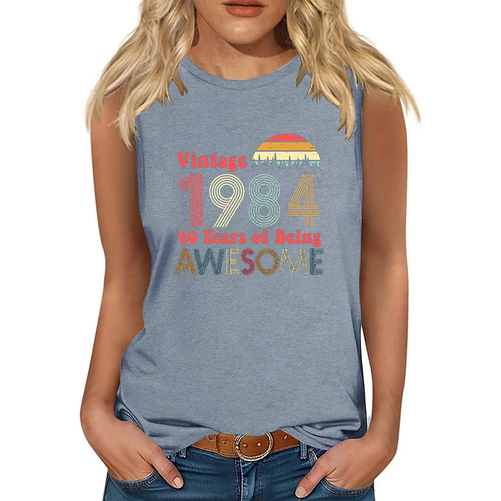 TDYHUAO 40th Birthday Gift For Women Born 1984 40 Years Old Vintage Tank Tops Summer Sleeveless ...