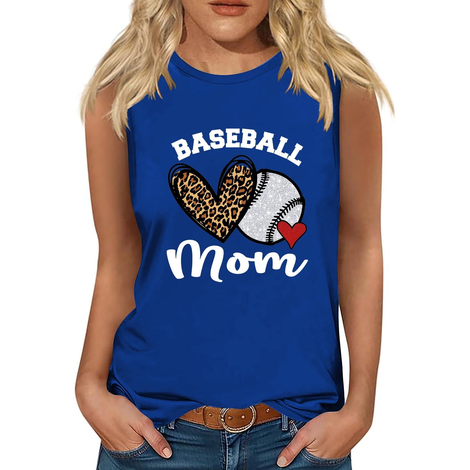 TDYHUAO Baseball Tanks for Women Baseball Mom Letter Print Leopard ...