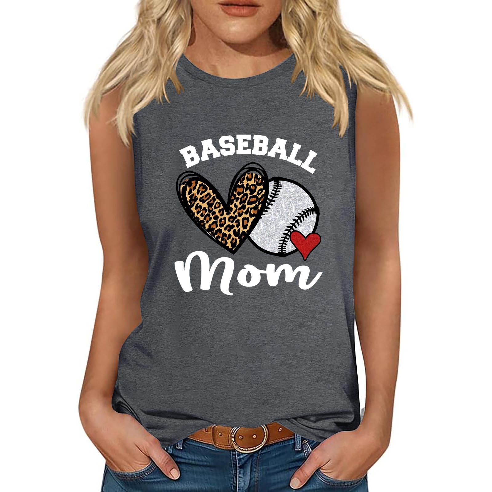 TDYHUAO Baseball Tanks for Women Baseball Mom Letter Print Leopard ...