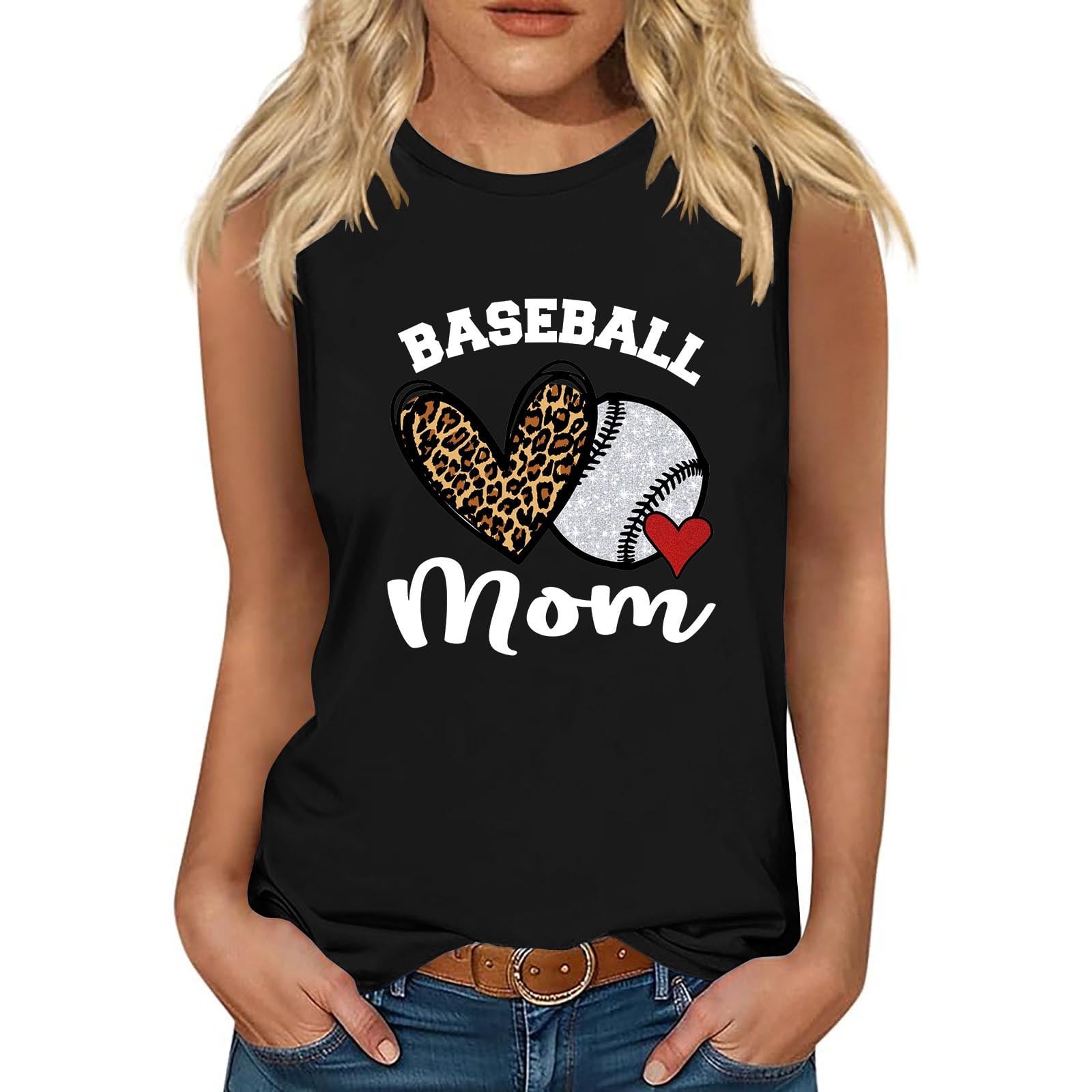 TDYHUAO Baseball Tanks for Women Baseball Mom Letter Print Leopard ...