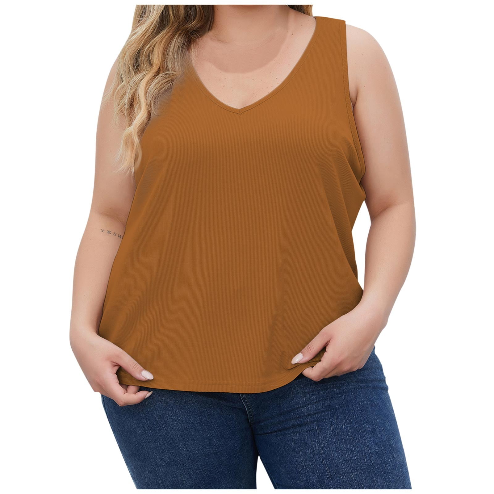 TDYHUAO Plus Size Tank Tops for Women Ribbed V Neck Sleeveless Shirt ...