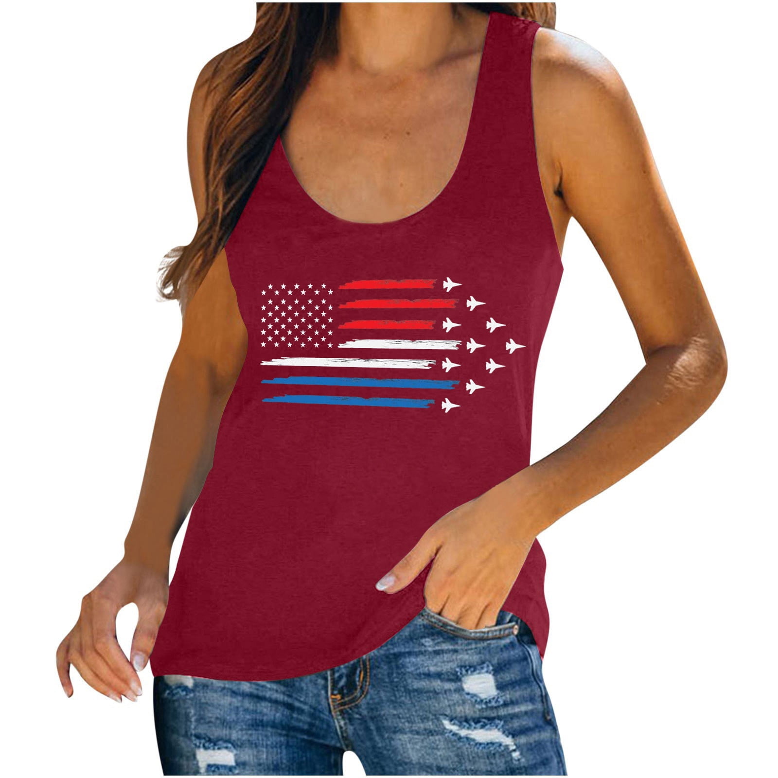 TDYHUAO Women's American Flag Tank Tops 4th of July Sleeveless USA Flag ...