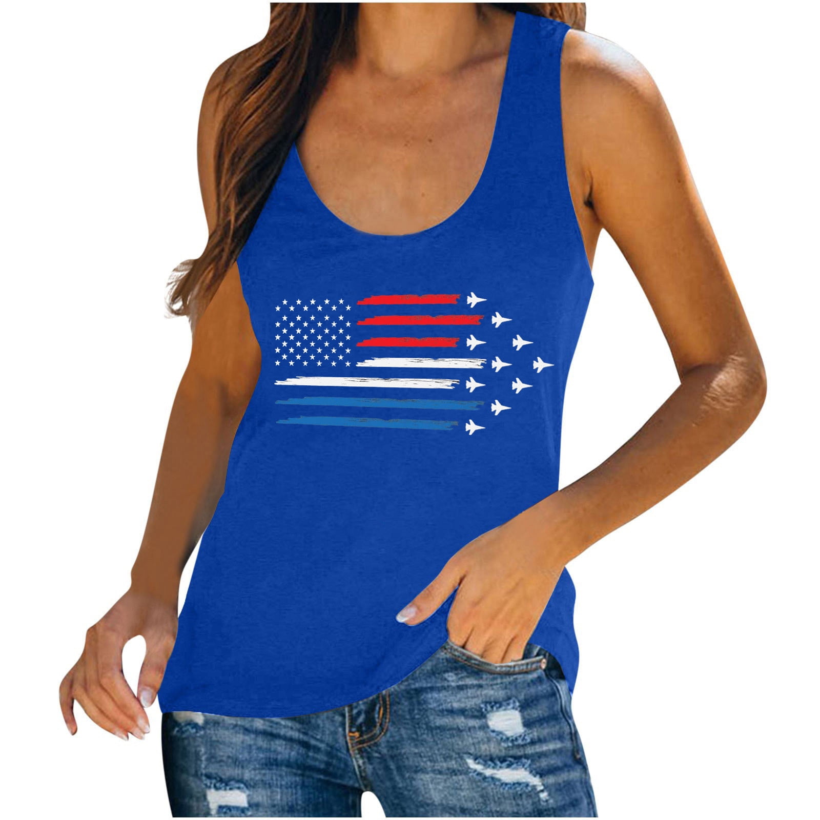 TDYHUAO Women's American Flag Tank Tops 4th of July Sleeveless USA Flag ...