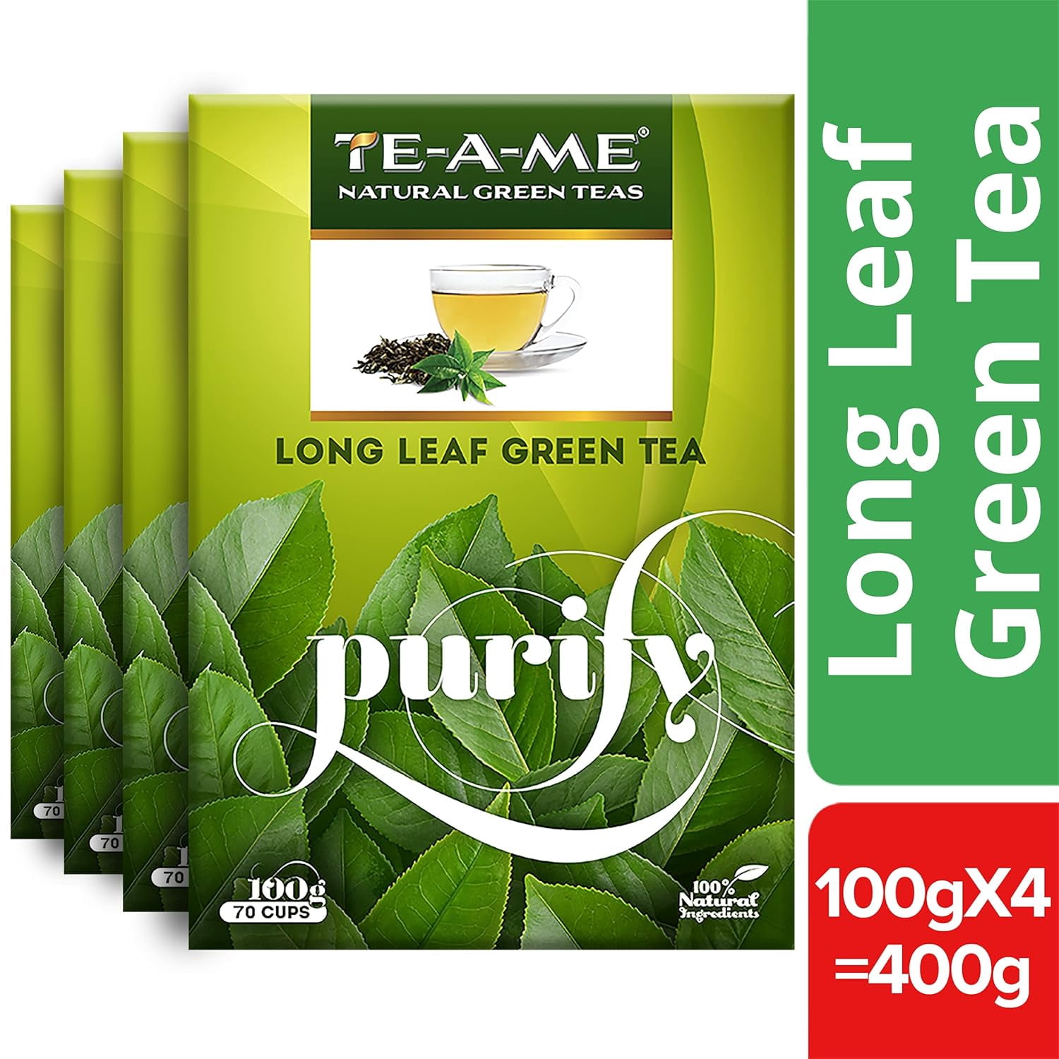 TE-A-ME Purity Long Leaf Green Tea - Pack Of 4 X 100gm, 3.5 Ounce Each ...