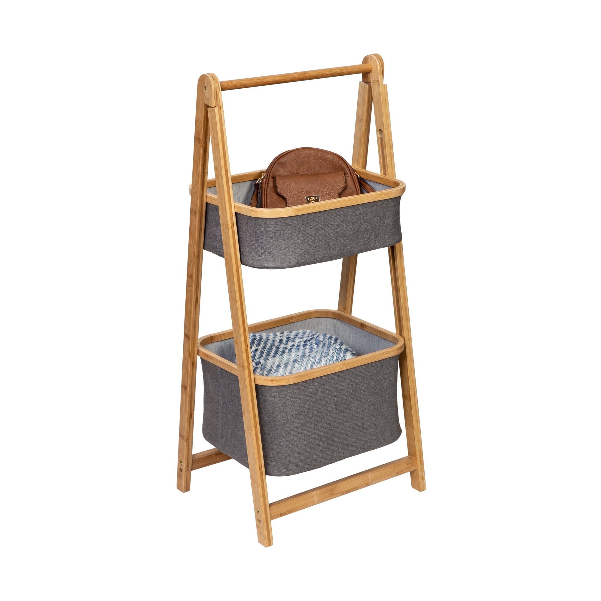 TEAFIRST 2-Tier Shelving Unit, Collapsible Storage Shelf Small Bamboo ...