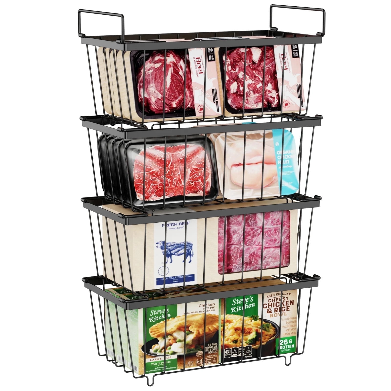 TEAFIRST 4 Pcs Stackable Freezer Baskets, Organizer Bins with Handle ...