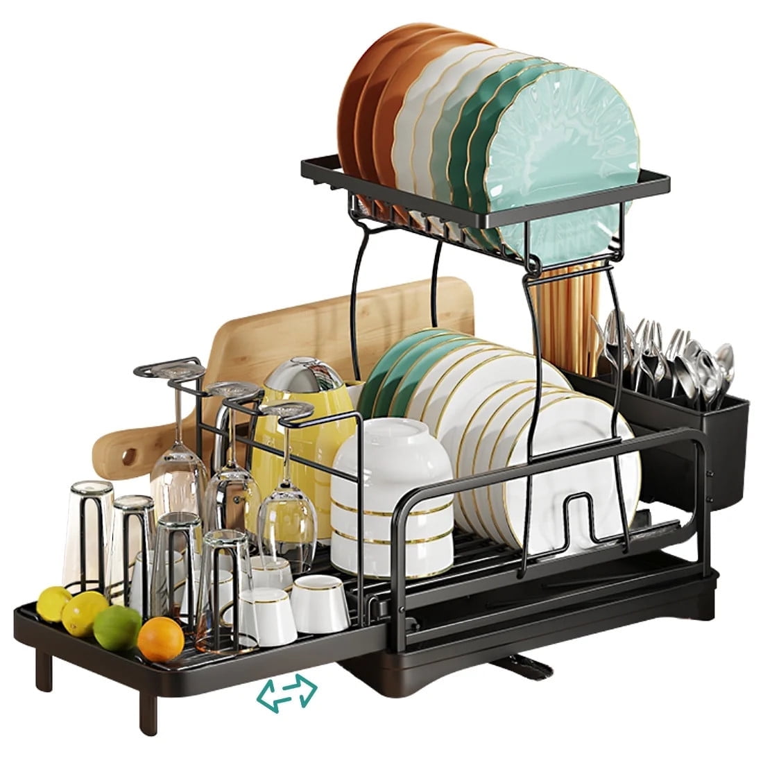 TEAFIRST Expandable 2 Tier Dish Drying Rack, Large Dish Drainer Utensil ...
