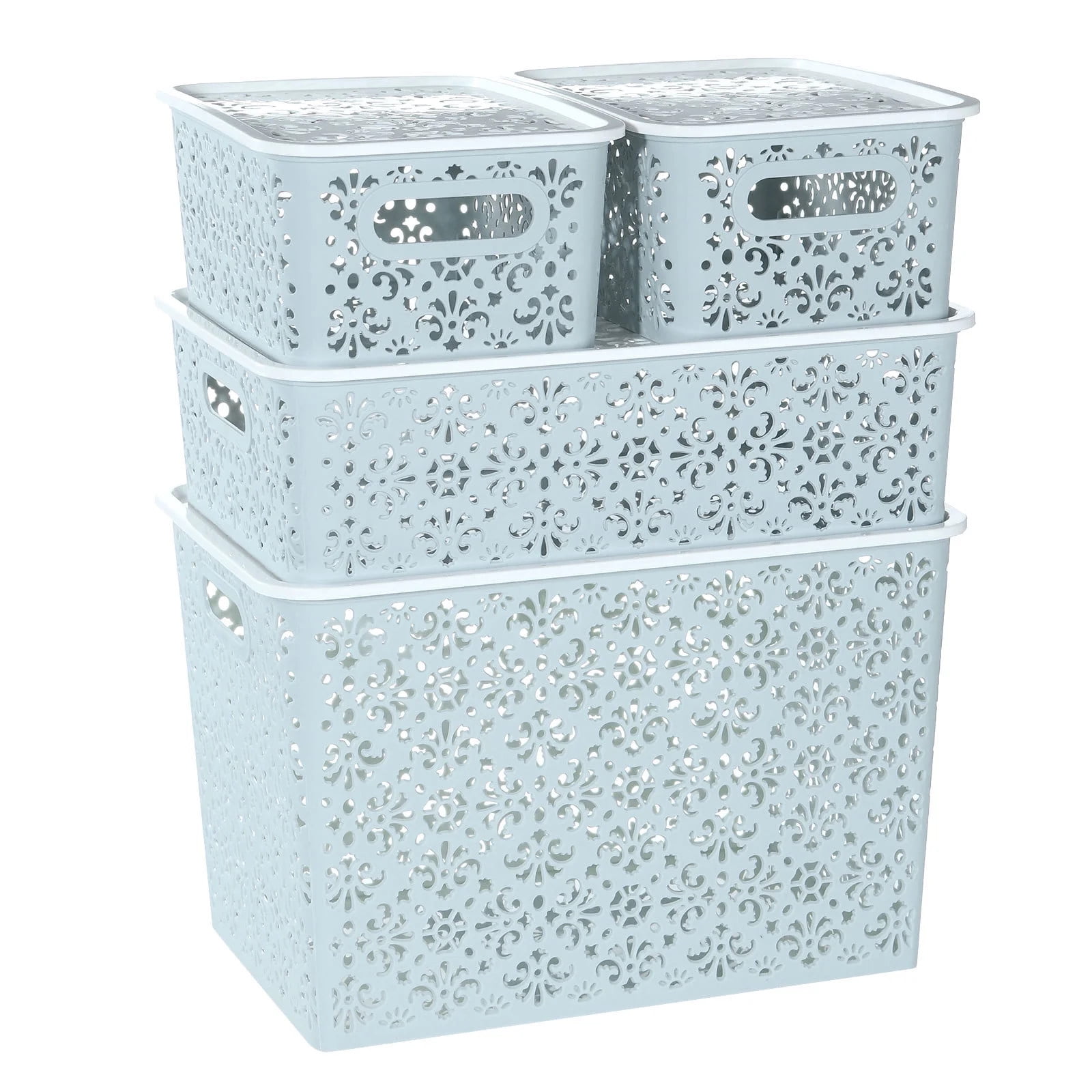 TEAFIRST Set of 4 Storage Bins, Organizer Container with Lids Stackable ...