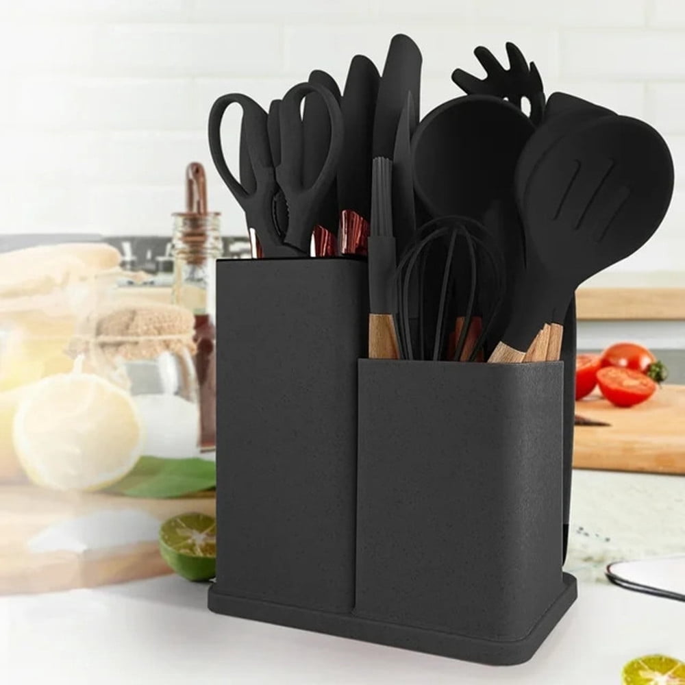 TEAFIRST Silicone Kitchen Cooking Utensils Set, 19 Pieces with Holder ...