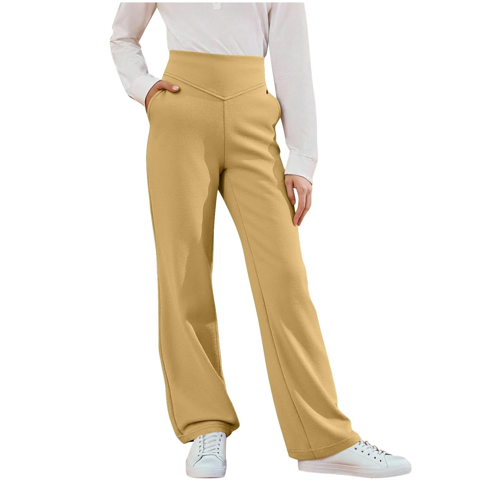 TEAJOPSUU Girl's Flare Pants Full Length Bell Bottoms Cross High ...