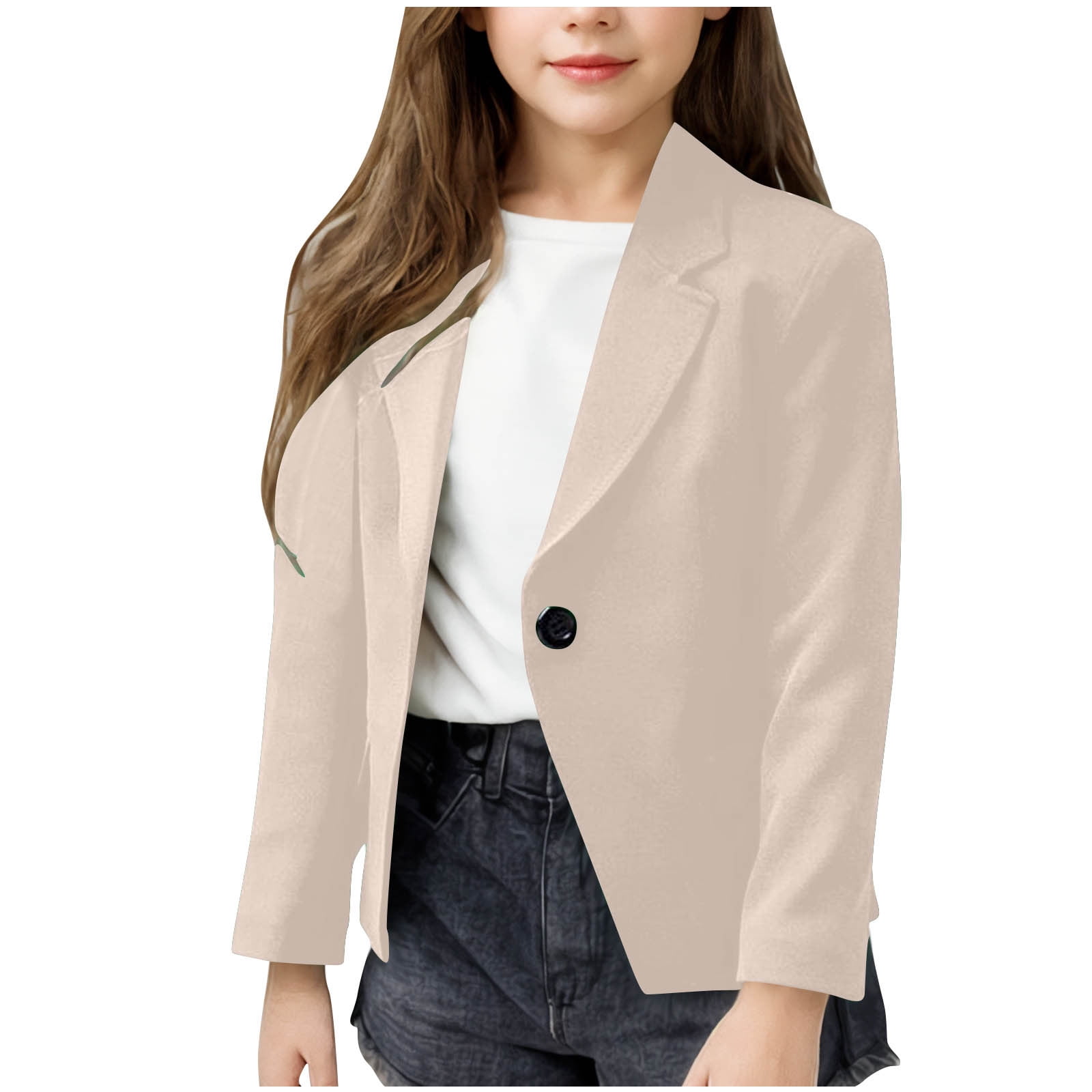 TEAJOPSUU Girls Blazer Jacket Solid Color Lapel Cropped Suit Long ...