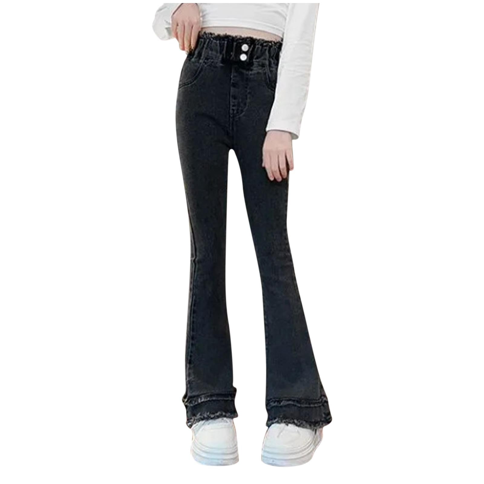 TEAJOPSUU Girls Flare Jeans Wiht Frayed Hem 5-13 Years Cute Elastic ...