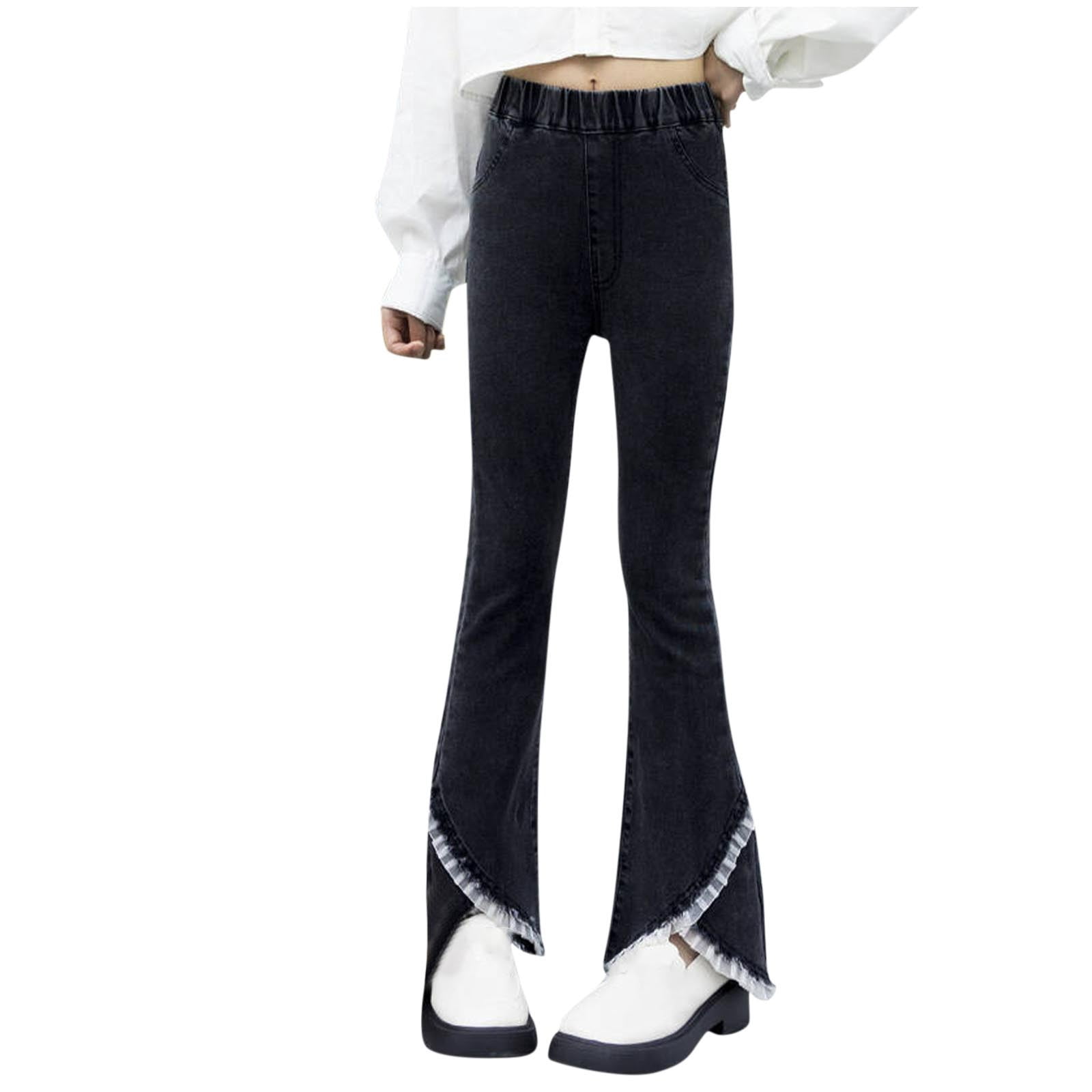 TEAJOPSUU Girls Flare Jeans Wiht Mock Frayed Hem 5-13 Years Cute ...