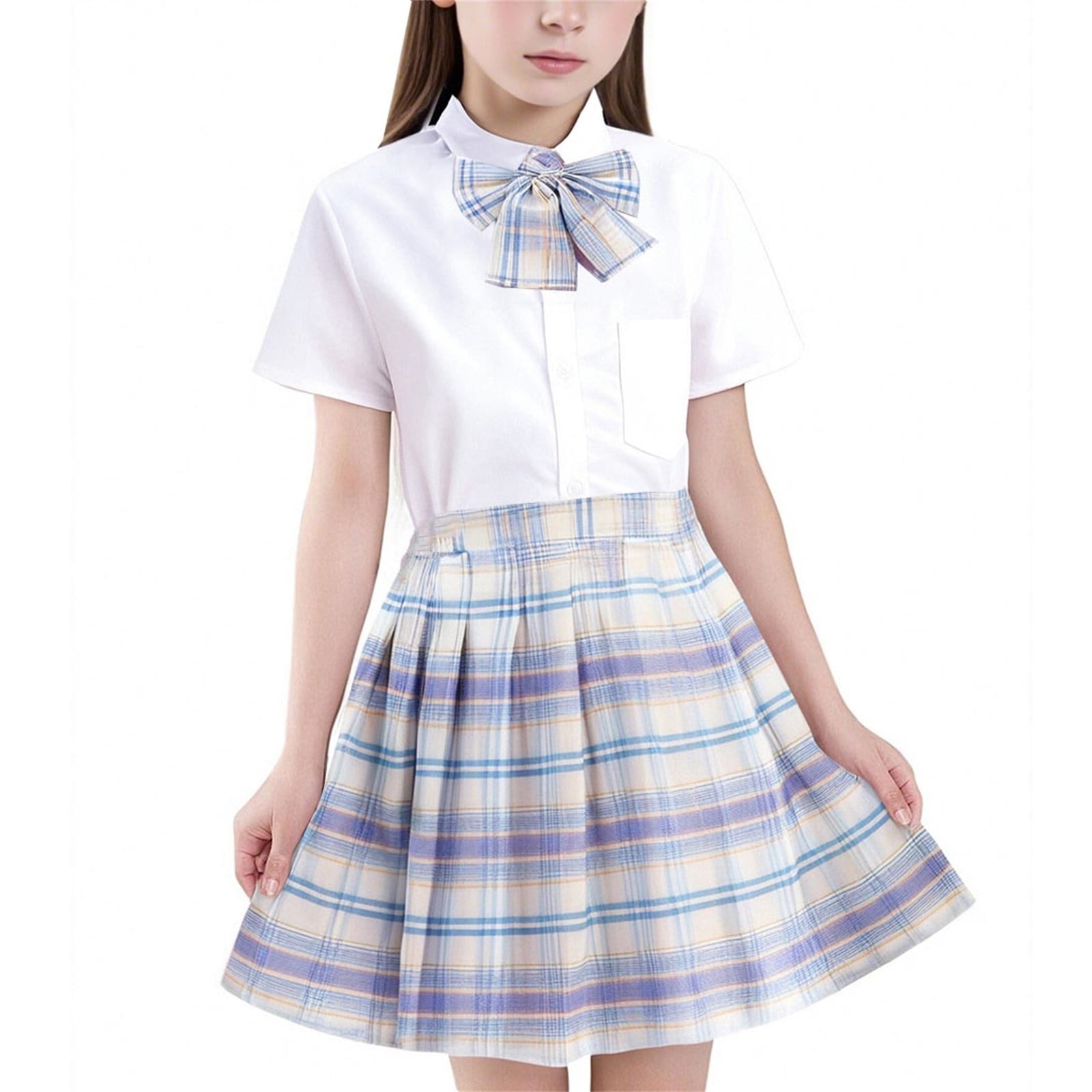 TEAJOPSUU Girls School Uniform Outfit Set Short Sleeve Button Down ...