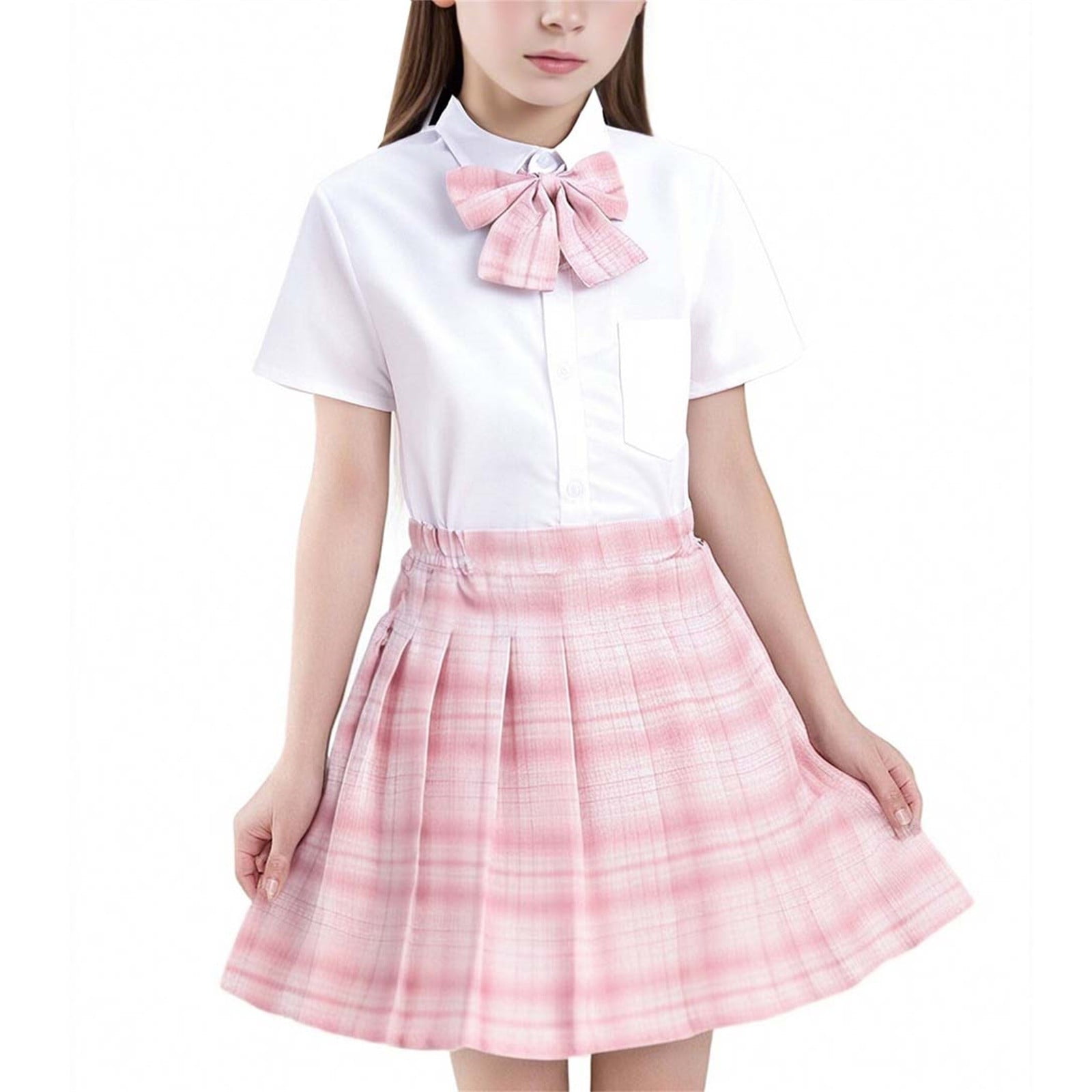 TEAJOPSUU Girls School Uniform Outfit Set Short Sleeve Button Down ...