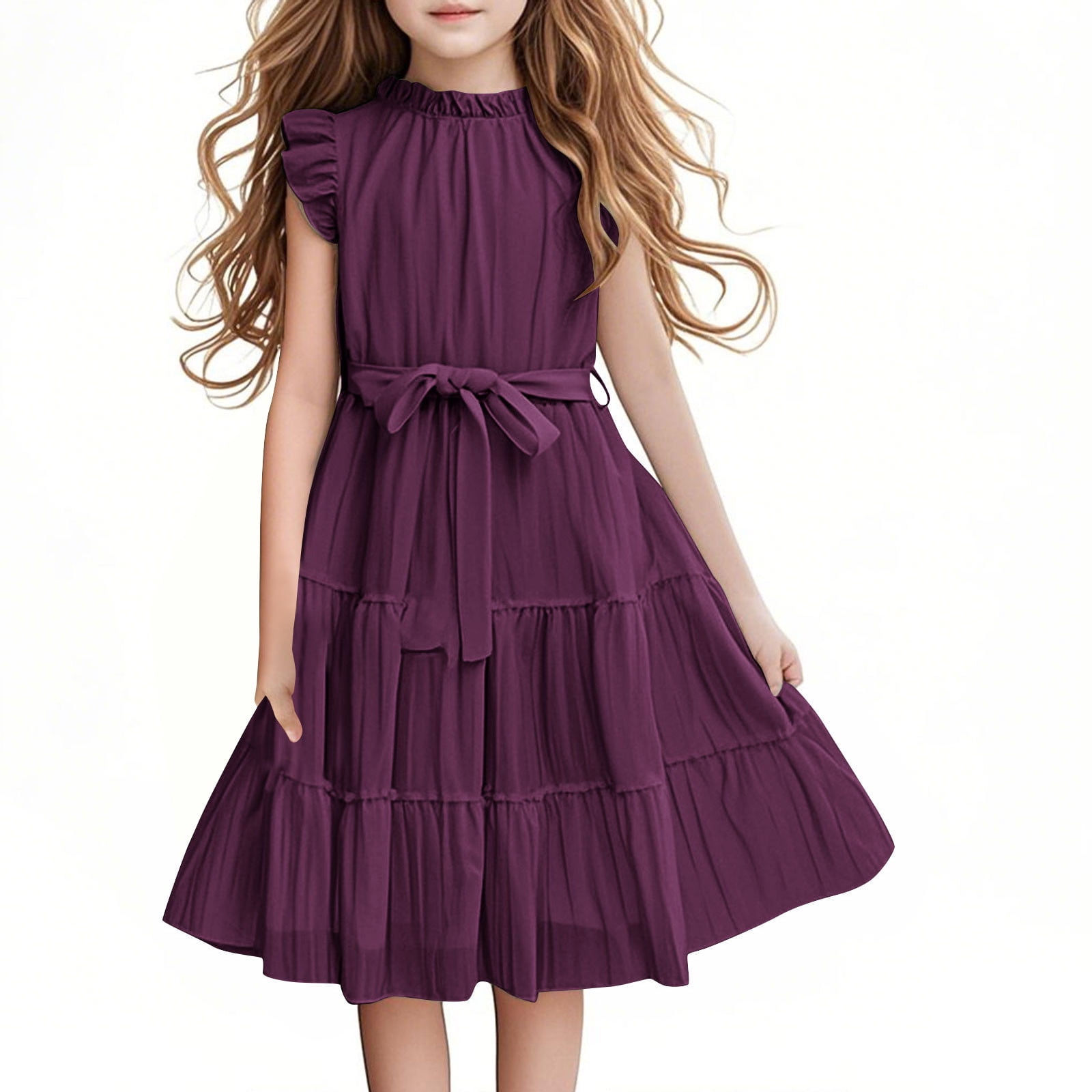TEAJOPSUU Girls' Summer Birthday Party Dress Tween Ruffle Sleeve Midi ...