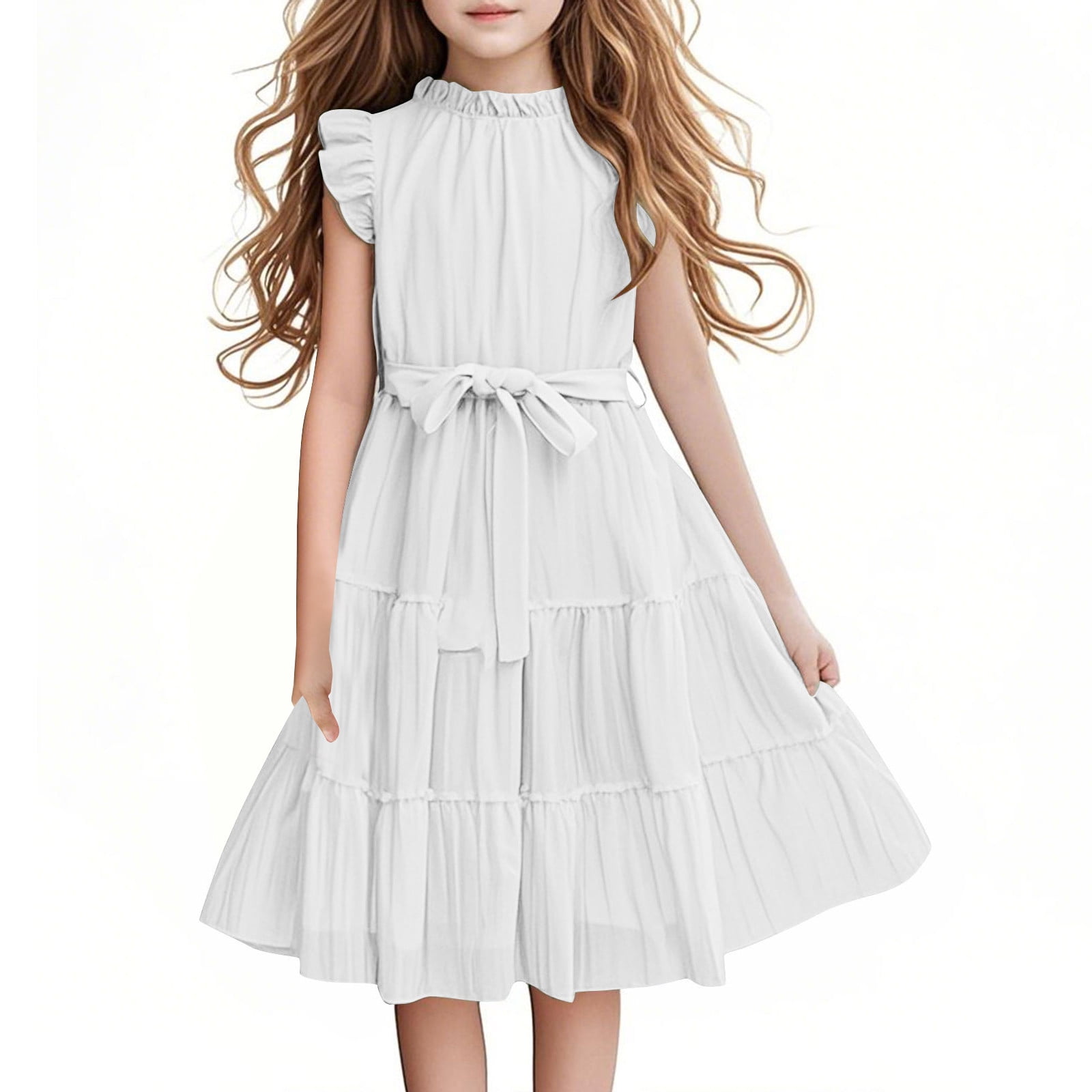 TEAJOPSUU Girls' Summer Birthday Party Dress Tween Ruffle Sleeve Midi ...