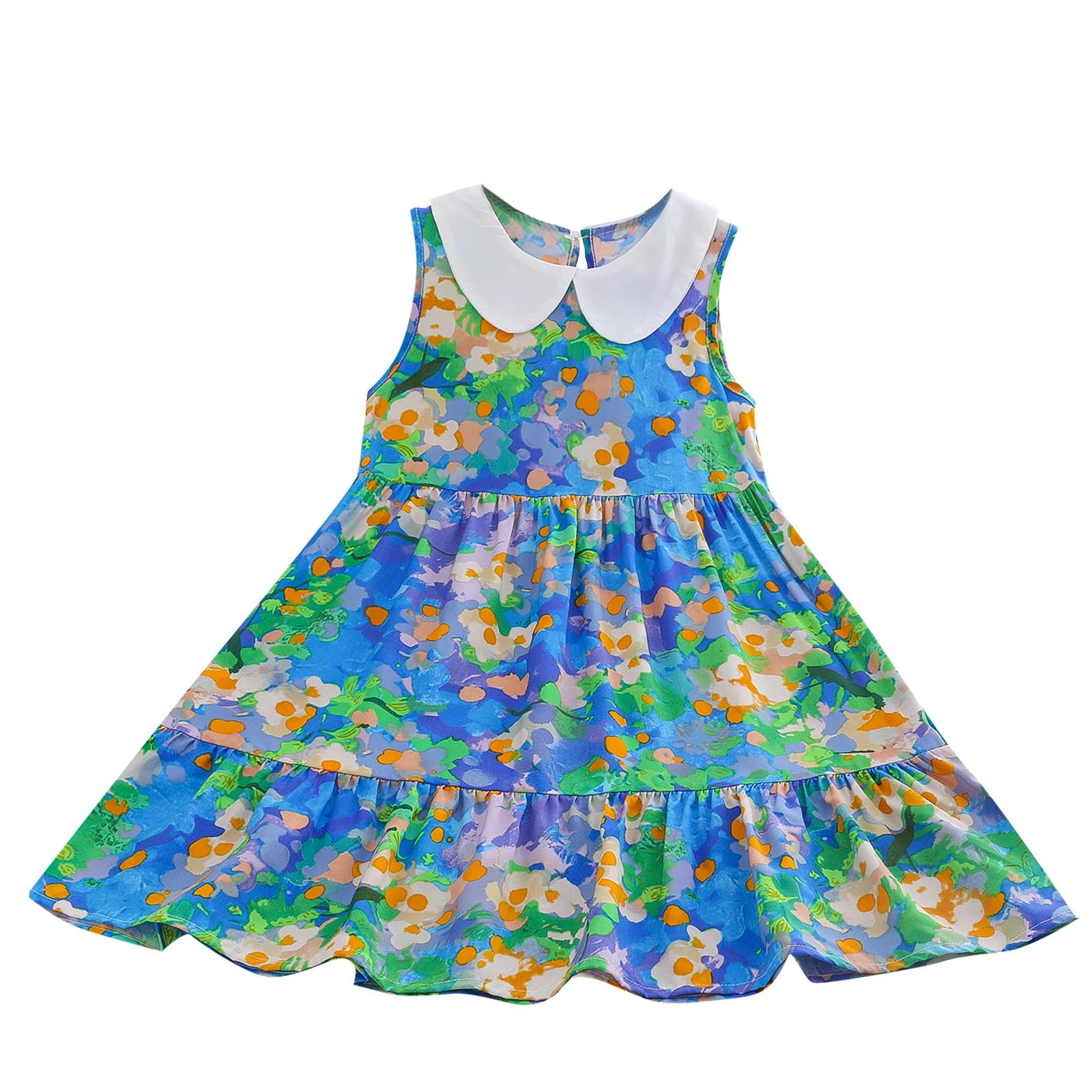 TEAJOPSUU Girls Summer Floral Dress Sleeveless Sundress Cute Collared ...
