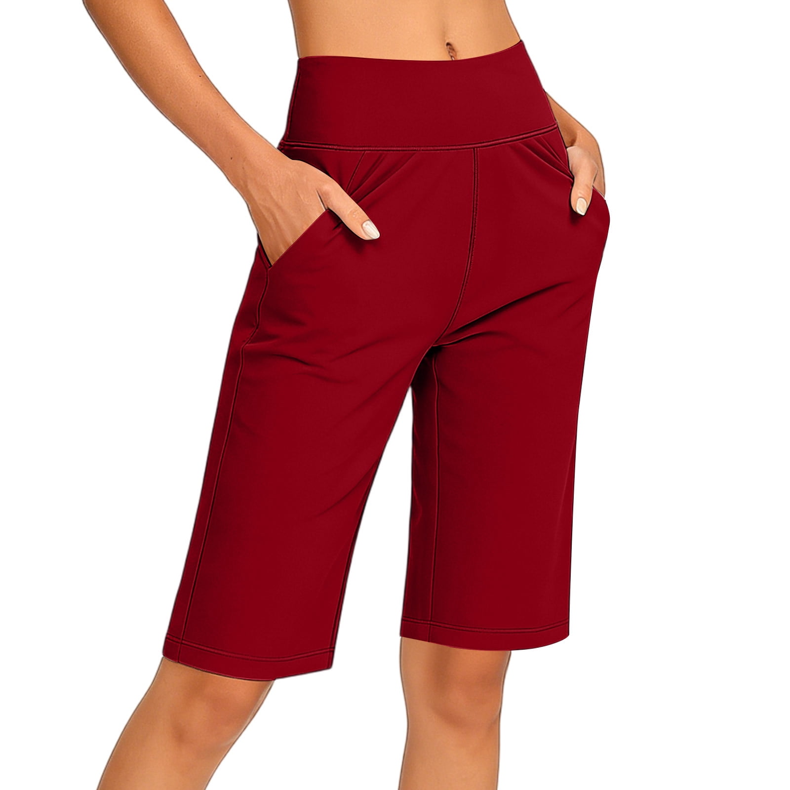 TEAJOPSUU High Waisted Pants for Women Solid Color Pocket Half Pants ...
