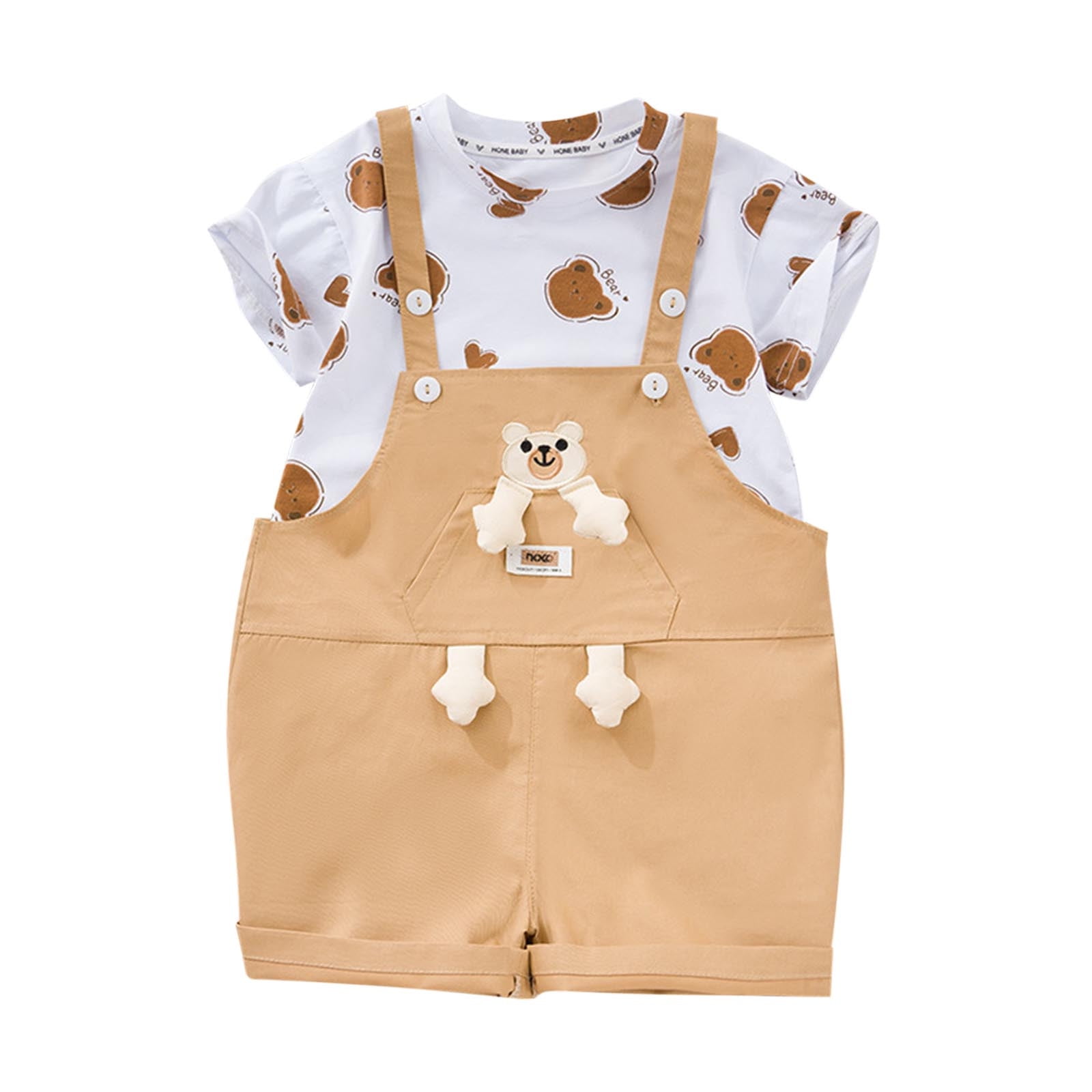 TEAJOPSUU Infant Baby Boy Girl Outfits Summer Round Neck Teddy Bear Printed T-Shirt and ...