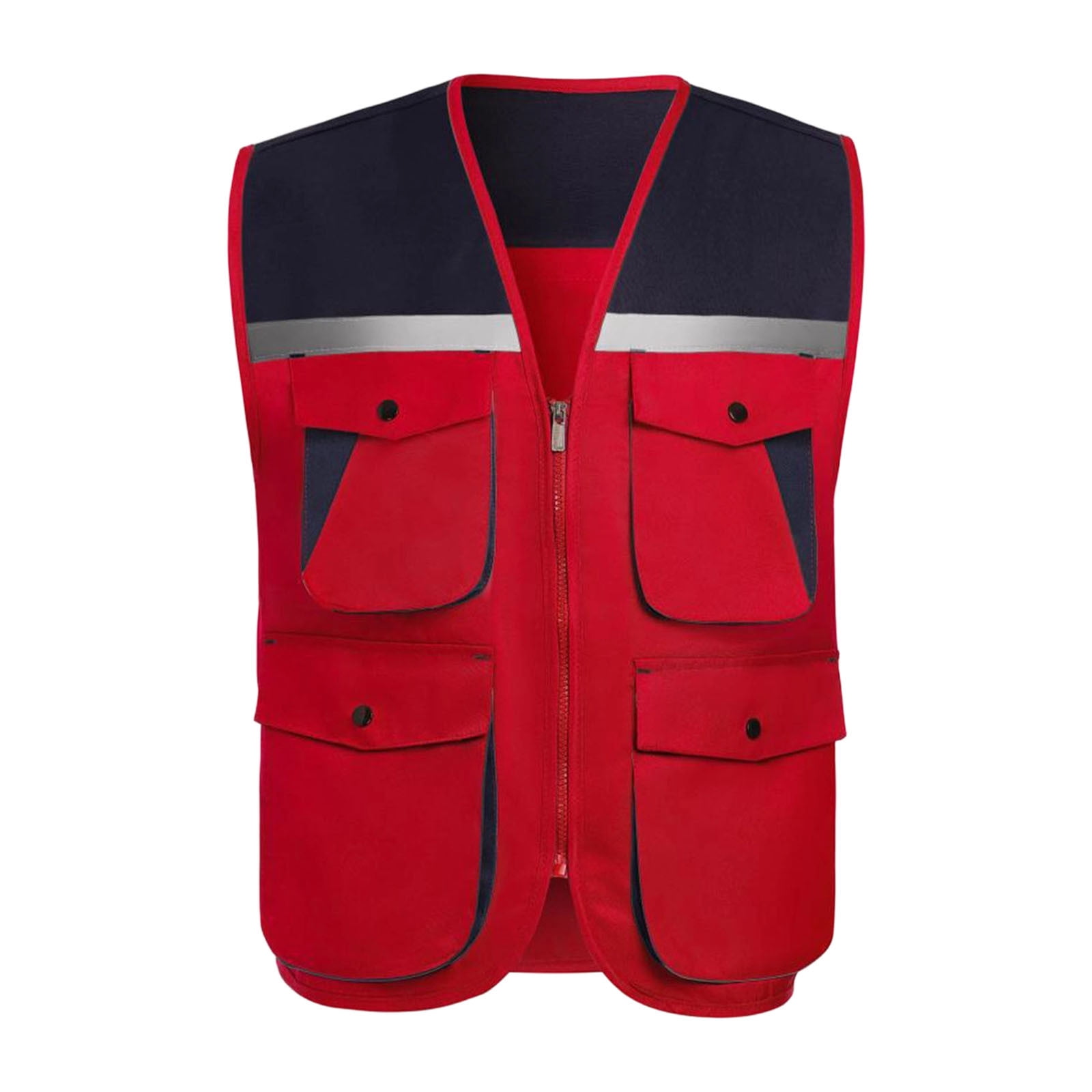 TEAJOPSUU Mens Reflective Safety Work Vest Multi Pockets Zipper Front ...