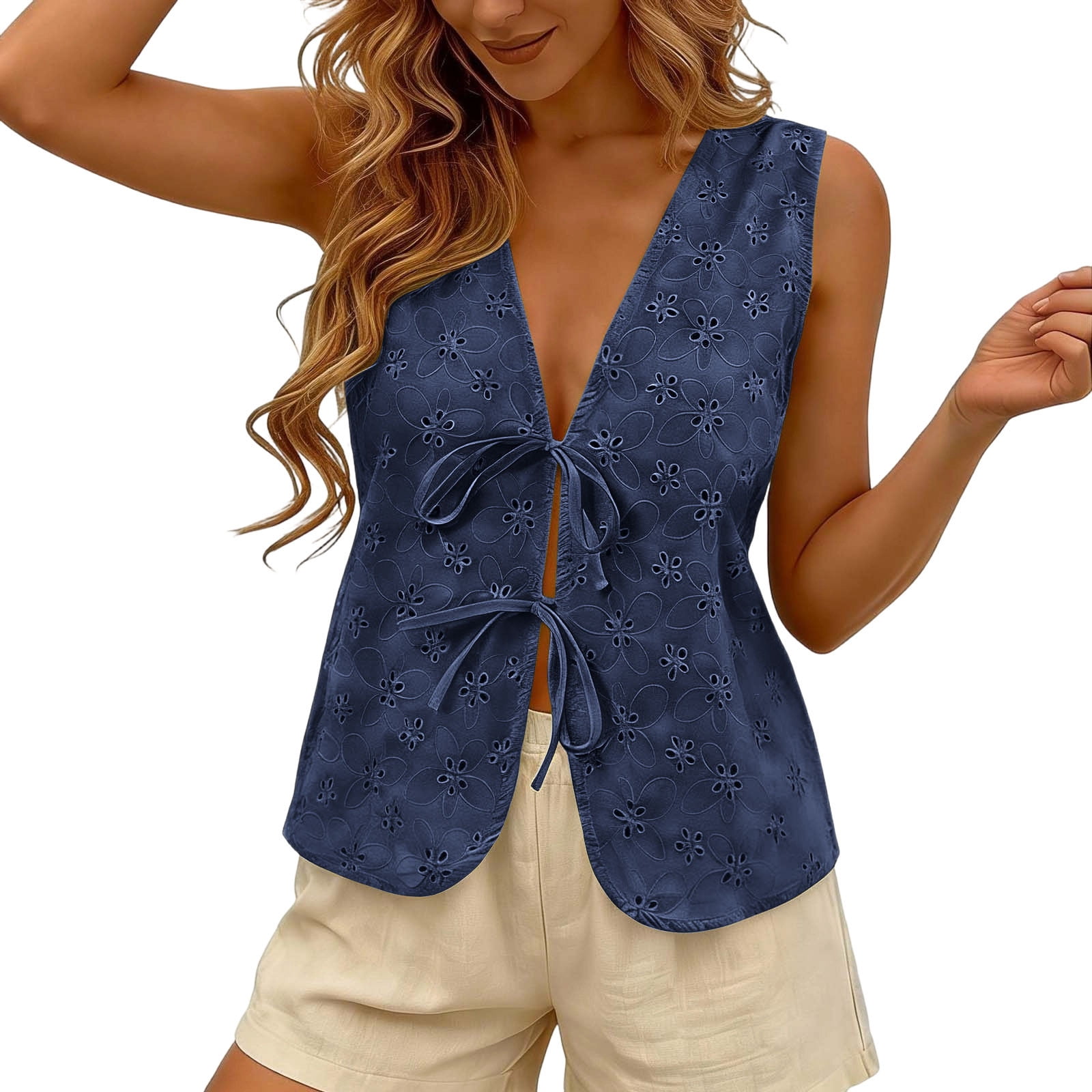 TEAJOPSUU Summer Tank Tops for Womens Sleeveless Deep V Neck ...