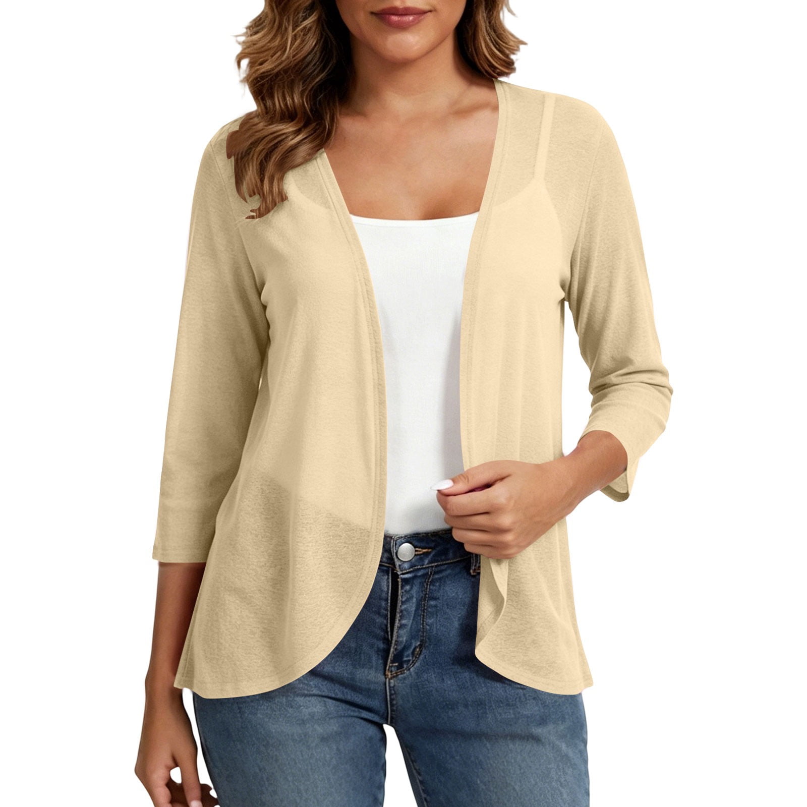 TEAJOPSUU Summer Tops for Women Cardigan 3/4 Sleeve Lightweight Open ...