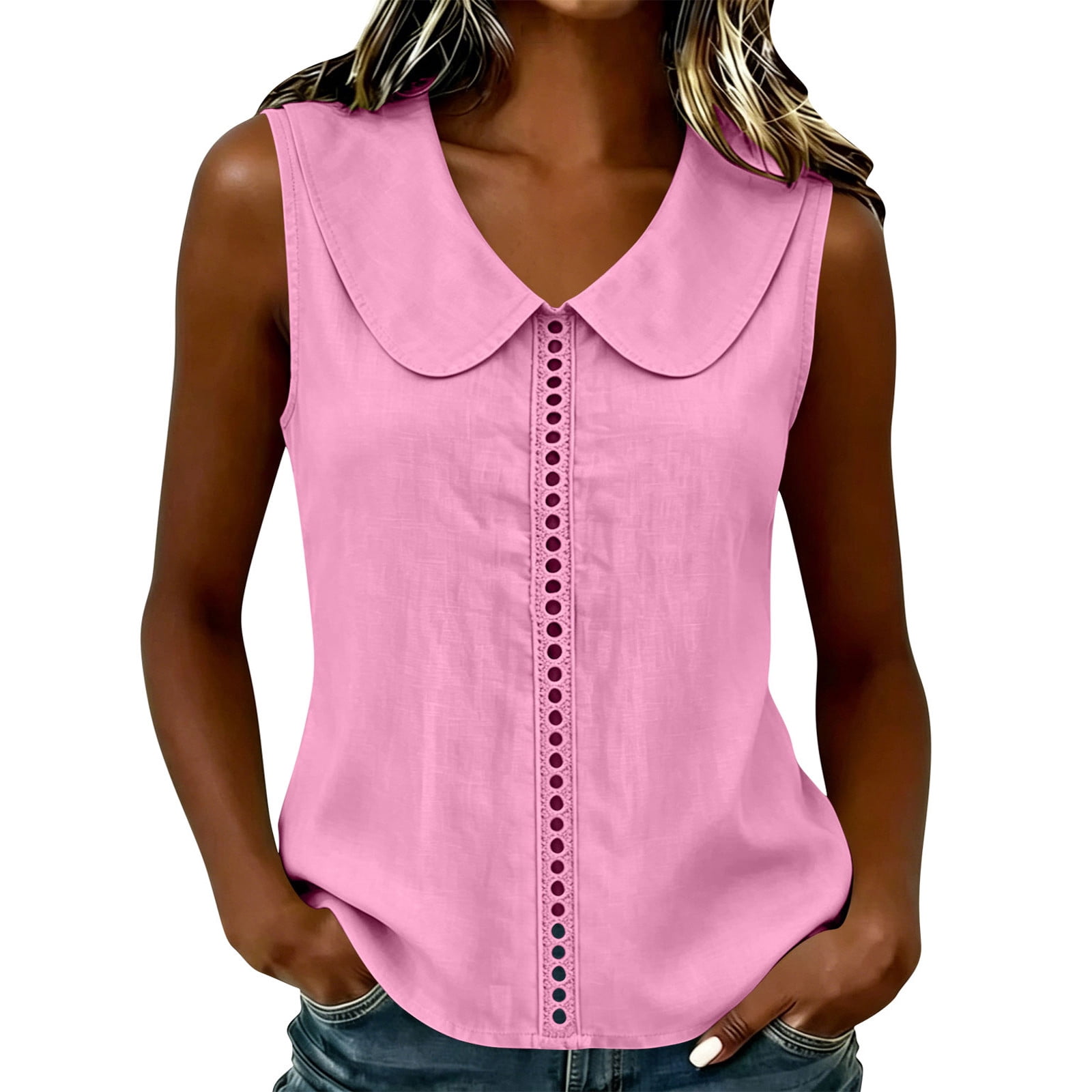 TEAJOPSUU Summer Tops for Womens Peter Pan Collar Sleeveless Tank Tops ...