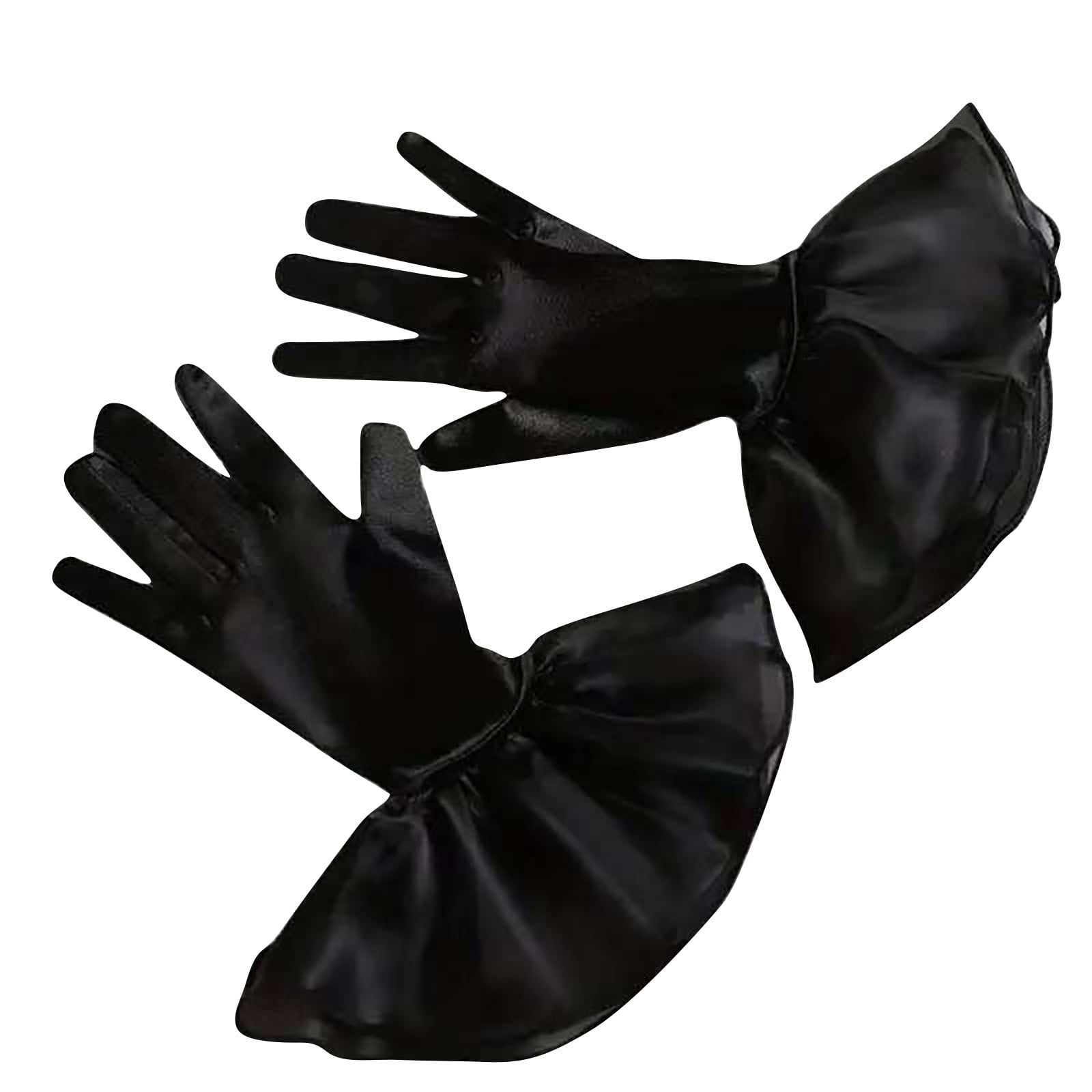 TEAJOPSUU Women Short Puff Velvet Satin Gloves Mesh Opera Sheer Elbow ...