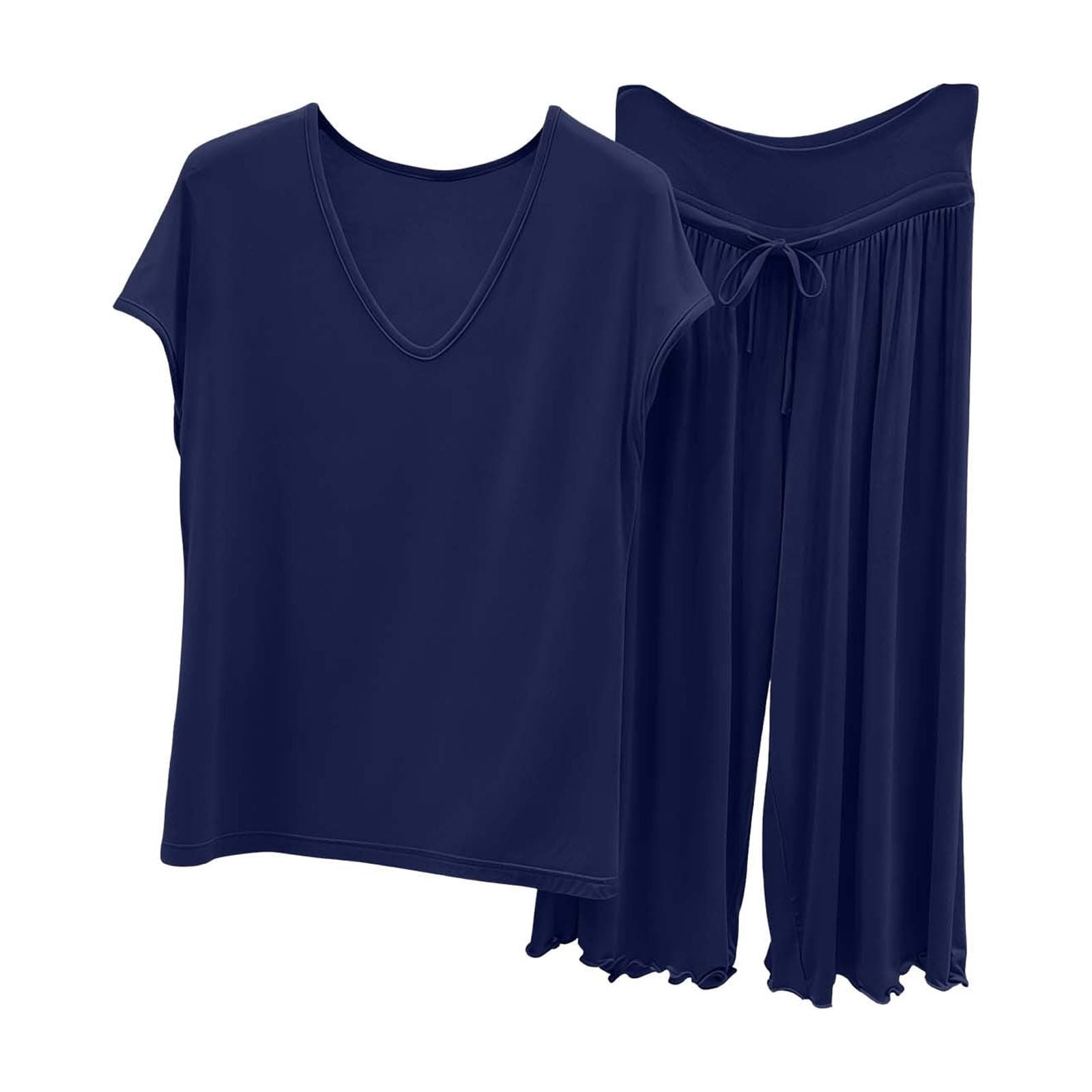 TEAJOPSUU Women's Pajama Set V-Neck Short Sleeve Sleepwear Top with ...